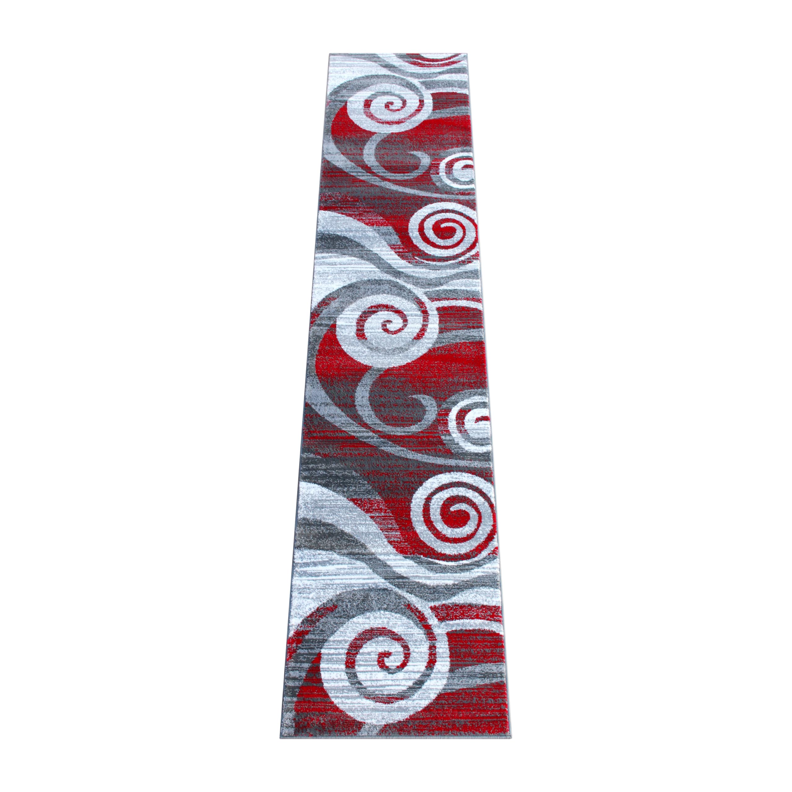 BizChair 2' x 11' Red Swirl Patterned Olefin Area Rug with Jute Backing for Entryway, Living Room, Bedroom