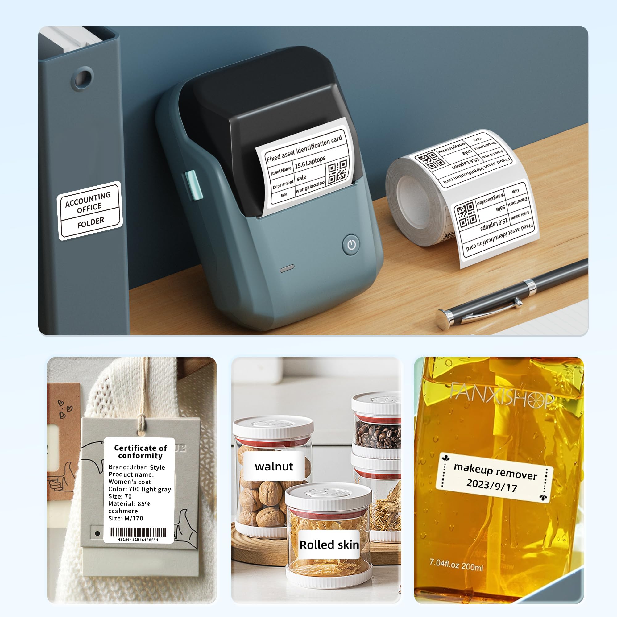 Label Makers - B1 Thermal Label Printer, 2 Inch Portable Bluetooth Label Maker with Tape Easy to Use for Office, Home, Barcode, Business, Clothing, Address, Mailing, Compatible with iOS & Android