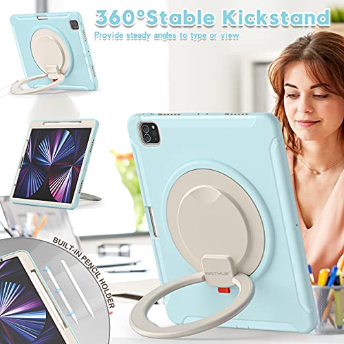 BATYUE iPad Pro 12.9 Case - Rugged Protective Case for iPad Pro 12.9-inch 6th/ 5th/ 4th/ 3rd Generation 2022/2021/ 2020/2018, iPad Pro 12.9 Cover with Pencil Holder/ 360° Swivel Stand - Frozen Blue
