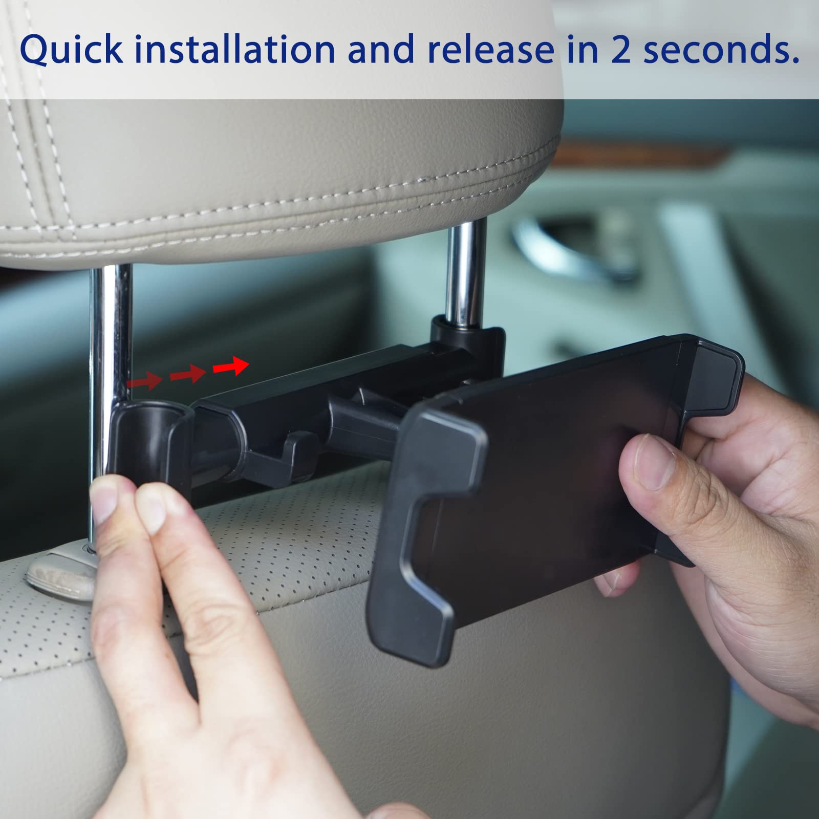 Geekria Car Headrest Mount Holder Gaming Accessories Compatible with Nintendo Switch/Switch OLED/Switch Lite/Cell Phone, or Other 5.5-10.5" Device, 180° Rotating Adjustable (Black)