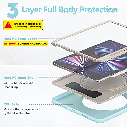 BATYUE iPad Pro 12.9 Case - Rugged Protective Case for iPad Pro 12.9-inch 6th/ 5th/ 4th/ 3rd Generation 2022/2021/ 2020/2018, iPad Pro 12.9 Cover with Pencil Holder/ 360° Swivel Stand - Frozen Blue