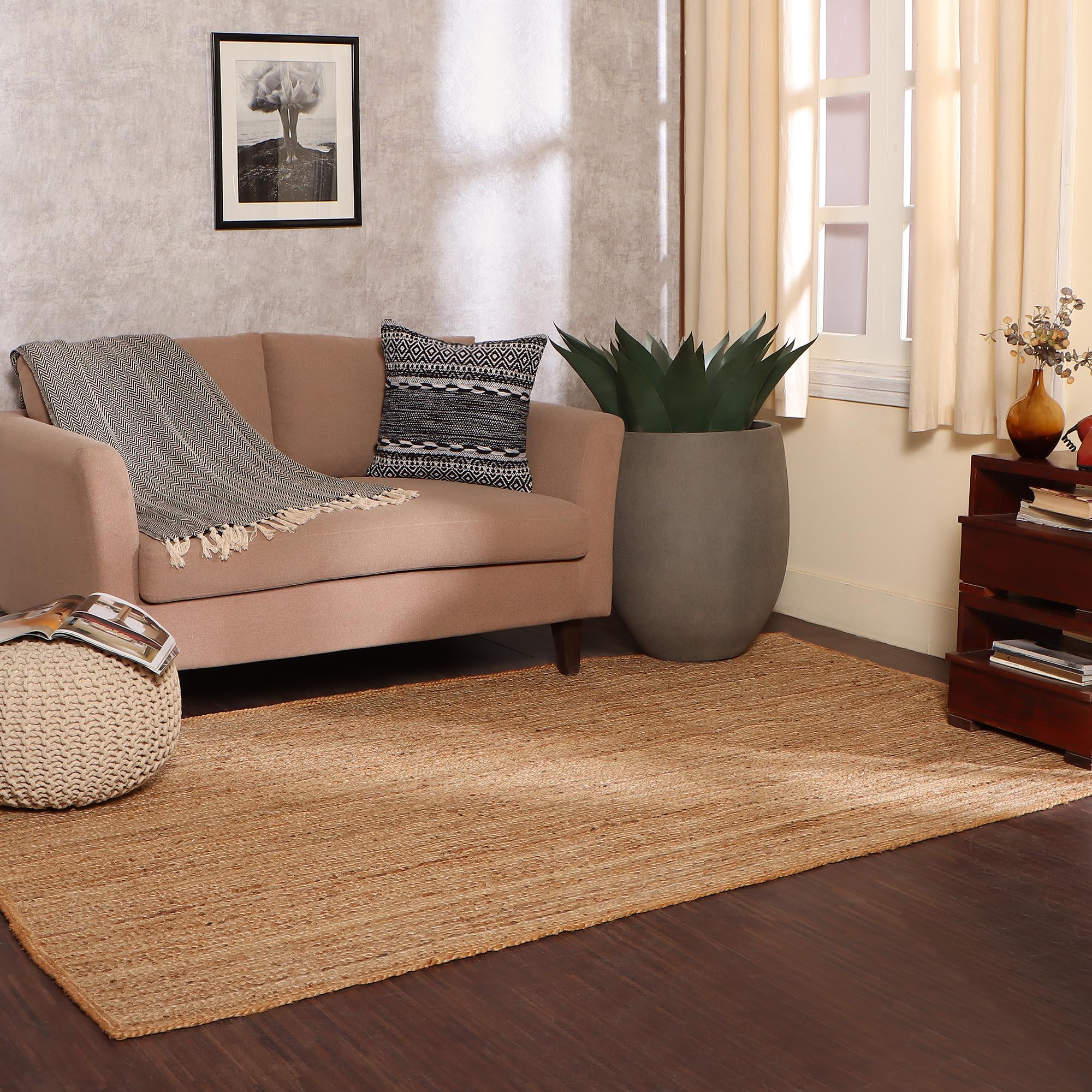 REDEARTH Rectangular Area Rug - Hand Woven Braided 100% Natural Jute - Artisan Made Boho Jute Rugs for Bedroom - Kitchen - Living Room - Farmhouse - Aesthetic Home Decor (8'x10' - Natural)