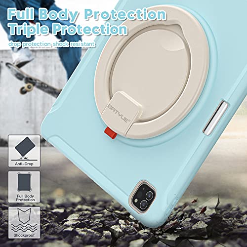 BATYUE iPad Pro 12.9 Case - Rugged Protective Case for iPad Pro 12.9-inch 6th/ 5th/ 4th/ 3rd Generation 2022/2021/ 2020/2018, iPad Pro 12.9 Cover with Pencil Holder/ 360° Swivel Stand - Frozen Blue