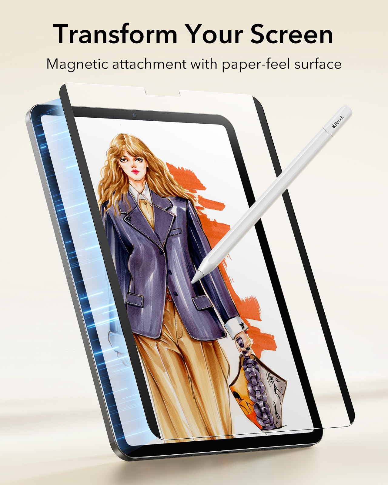 ESR for iPad Pro 12.9 Inch Paper-Feel Magnetic Screen Protector 6th/5th/4th/3rd Generation (2022/2021/2020/2018), Write and Draw Like on Paper, Detachable and Reusable, Matte Finish