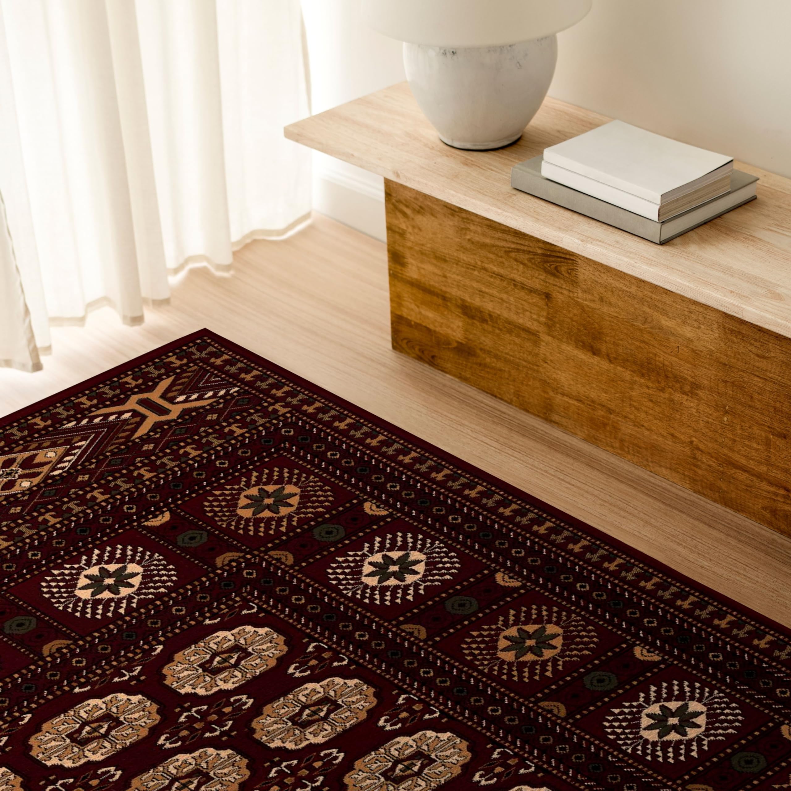 RUG BRANCH Majestic Afghan Persian Chobi Red Beige Indoor Area Rug for Living Room, Bedroom, Dining Room, and Kitchen - 8' x 11' (Exact Size: 7'9" X 10'8")