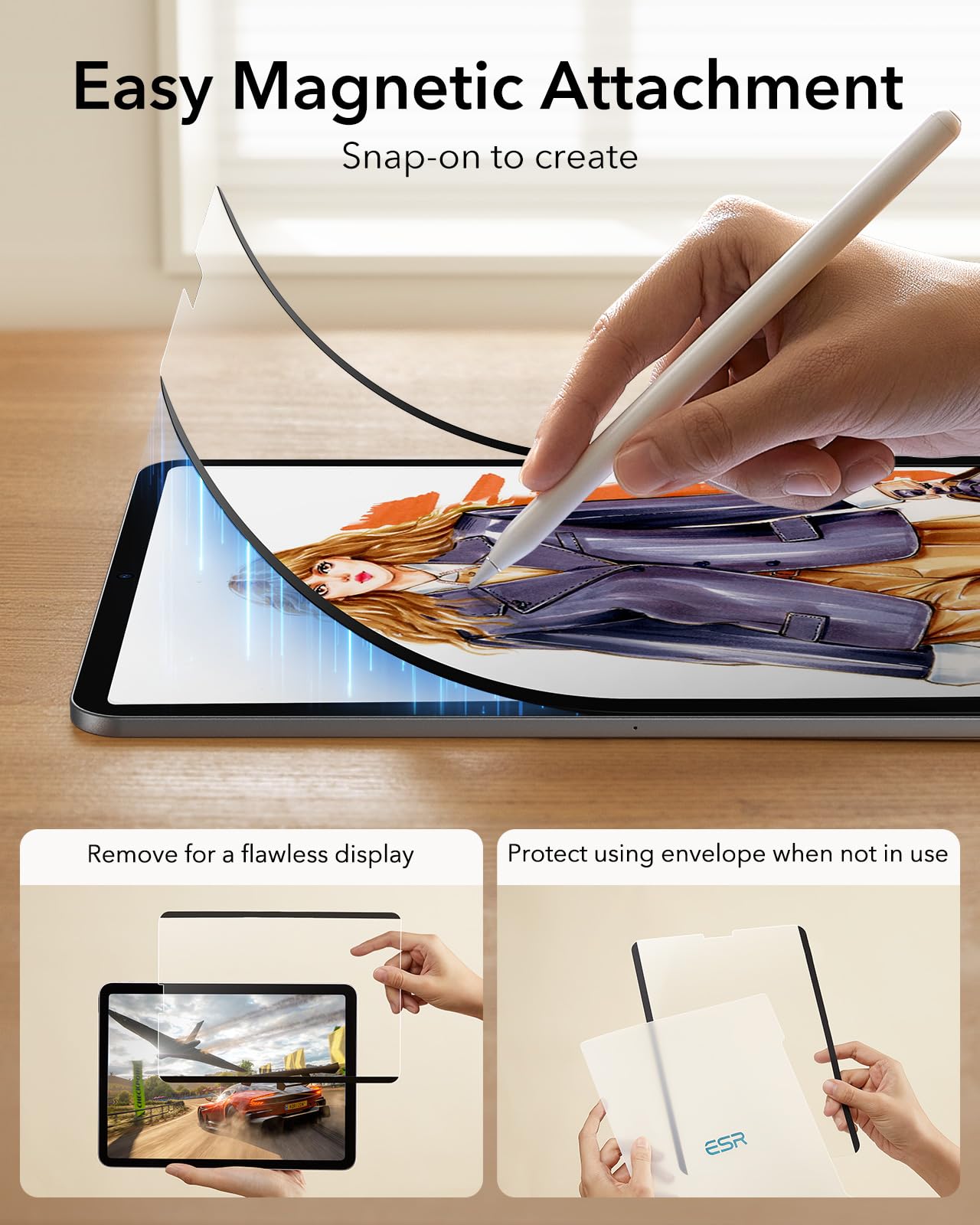 ESR for iPad Pro 12.9 Inch Paper-Feel Magnetic Screen Protector 6th/5th/4th/3rd Generation (2022/2021/2020/2018), Write and Draw Like on Paper, Detachable and Reusable, Matte Finish