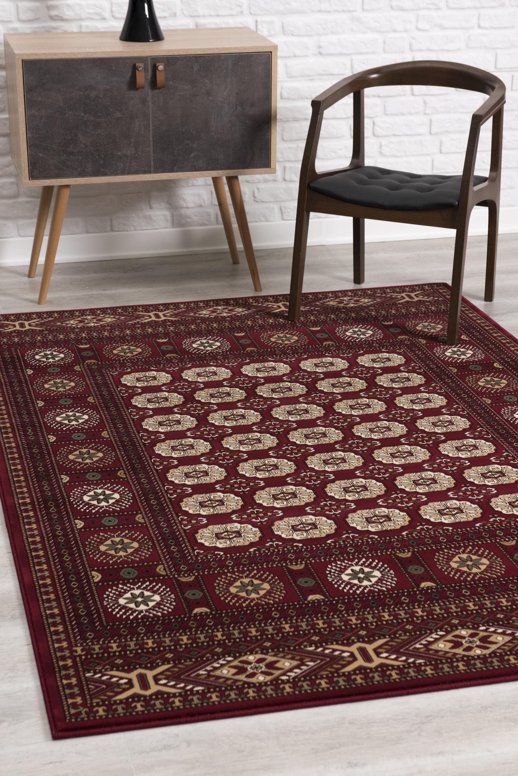 RUG BRANCH Majestic Afghan Persian Chobi Red Beige Indoor Area Rug for Living Room, Bedroom, Dining Room, and Kitchen - 8' x 11' (Exact Size: 7'9" X 10'8")