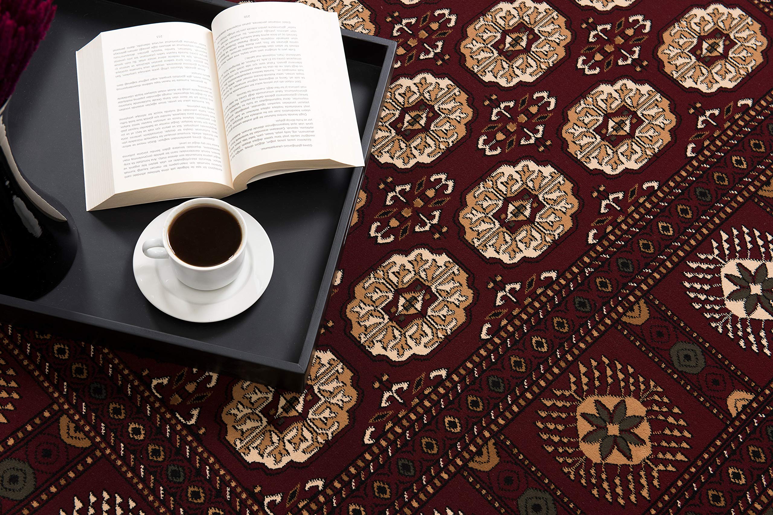 RUG BRANCH Majestic Afghan Persian Chobi Red Beige Indoor Area Rug for Living Room, Bedroom, Dining Room, and Kitchen - 8' x 11' (Exact Size: 7'9" X 10'8")