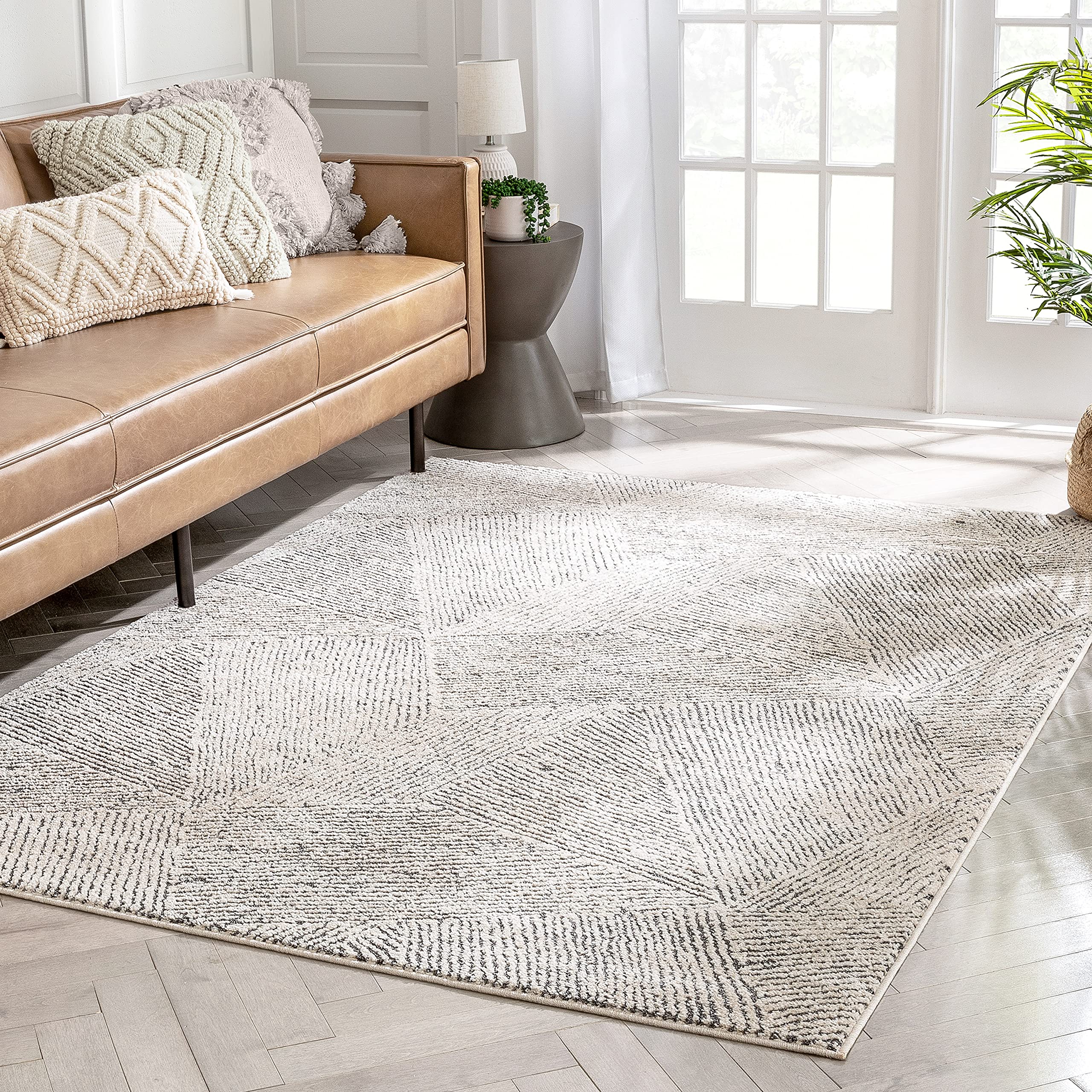 Well Woven Ezio Beige Tribal Geometric Distressed High-Lo Pile Area Rug 8x10 (7'10" x 10'6")