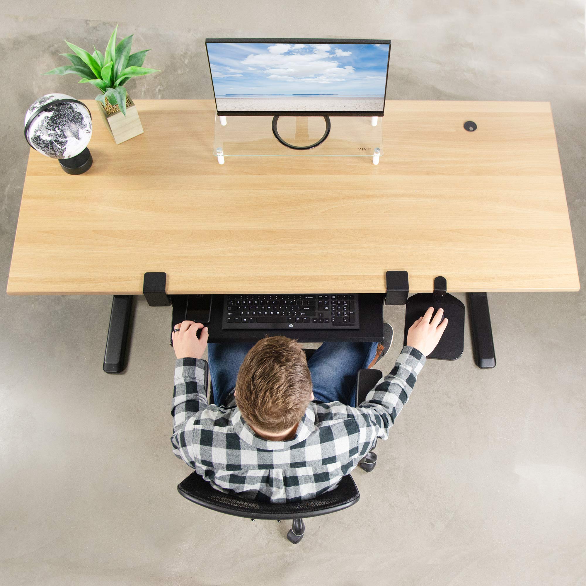 VIVO Desk Clamp Adjustable Computer Mouse Pad and Device Holder Extended Rotating Platform Tray, Fits up to 2 inch Desktops, Black, MOUNT-MS01A