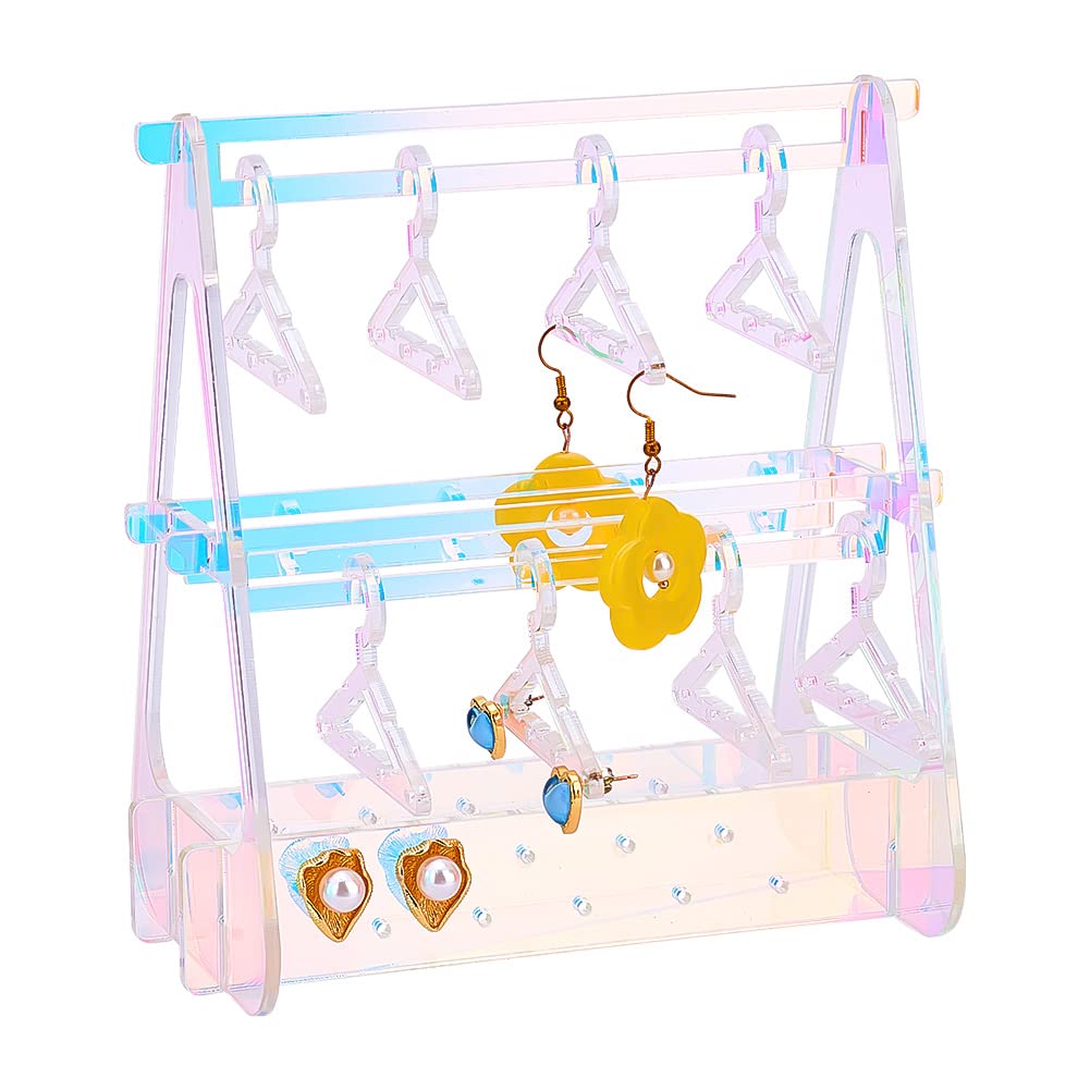 PH PandaHall Acrylic Earring Holder, Coat Hanger Jewelry Display 52 Holes Dangle Earring Hanging Organizer Acrylic Ear Studs Display Rack for Retail Show Personal Exhibition, 5.5x3.2x5.9inch
