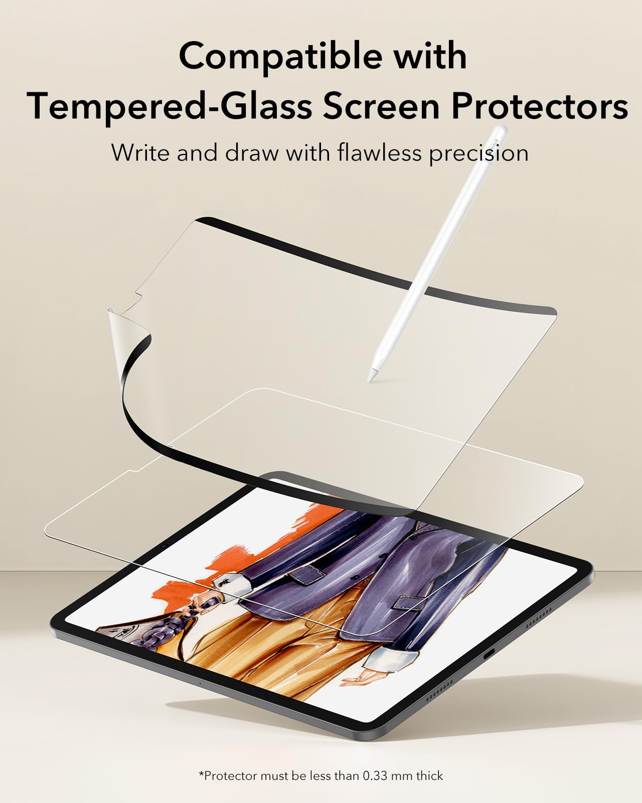 ESR for iPad Pro 12.9 Inch Paper-Feel Magnetic Screen Protector 6th/5th/4th/3rd Generation (2022/2021/2020/2018), Write and Draw Like on Paper, Detachable and Reusable, Matte Finish