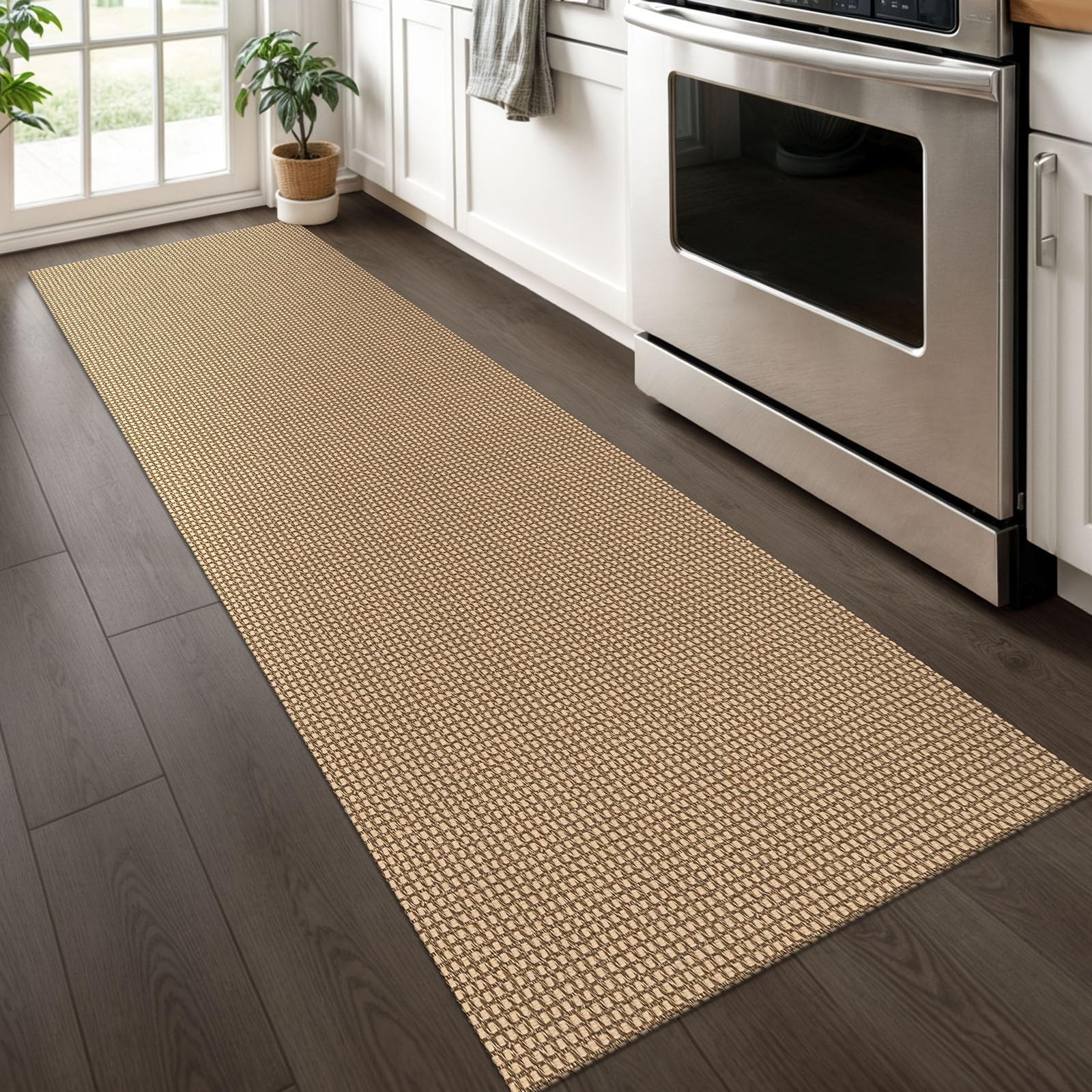 KOZYFLY Boho Runners for Hallways 2x6 ft Washable Hall Carpet Runner Rubber Backed Kitchen Rug Non Slip Woven Cotton Entryway Runner Rugs Floor Runners for Indoor Hallway Bedroom, Tan/Orange/Brown