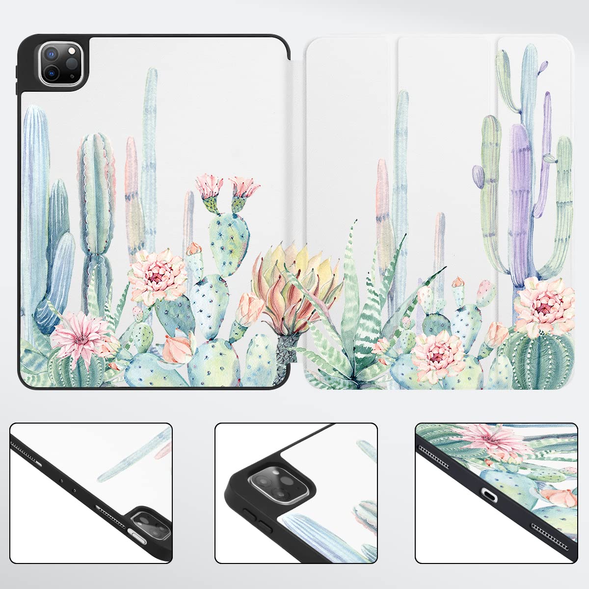 May Chen for iPad Pro M2 12.9 Case 6th/5th/4th/3rd Generation 2022 2021 2020 2018 Trifold Stand + Pencil Holder + Auto Wake/Sleep + Soft TPU Protective Stand Back Cover, Cactus