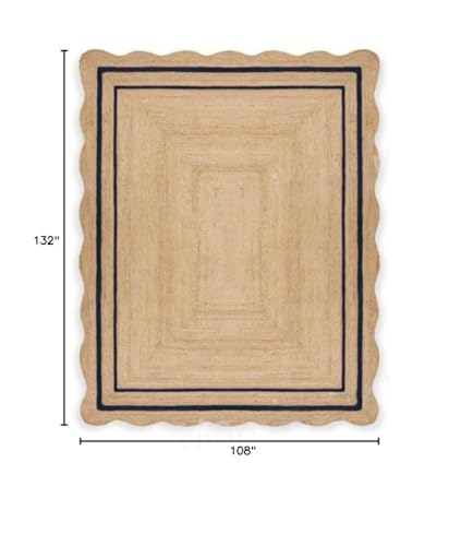 The Weaver House Jute Scalloped Rug – Bohemian Handwoven Decorative Custom Rug (9x11 ft, Black - BD1)