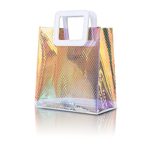 Reusable Gift Bag 11 x 9.8 x 5.1 Inches Iridescent Holographic Large Medium Size Gift Bags with Handle Mermaid Fish Scales Cute Handbags for Birthday, Christmas,Party, Baby Shower,Wedding, Women,Girls 1 PCS