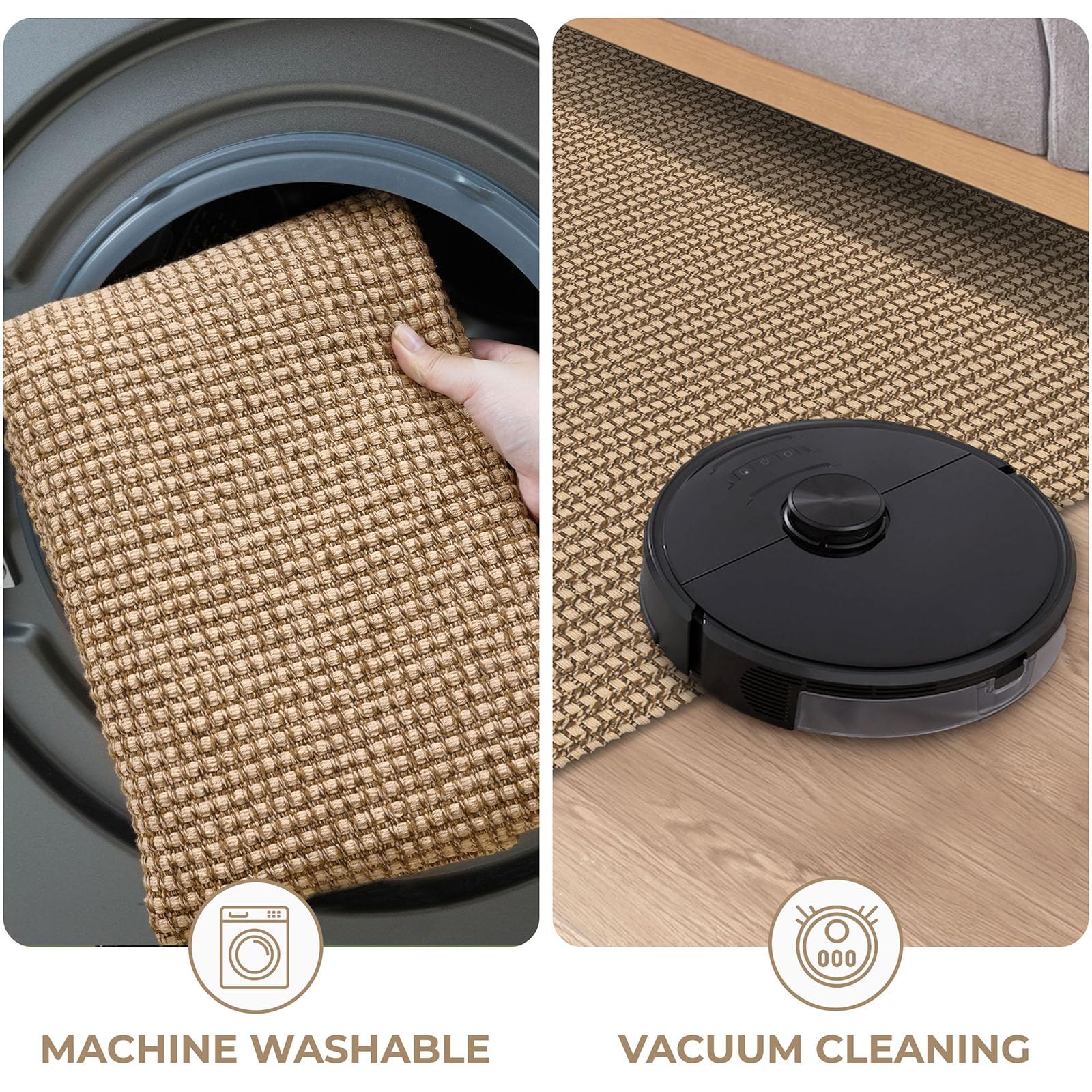 KOZYFLY Boho Runners for Hallways 2x6 ft Washable Hall Carpet Runner Rubber Backed Kitchen Rug Non Slip Woven Cotton Entryway Runner Rugs Floor Runners for Indoor Hallway Bedroom, Tan/Orange/Brown