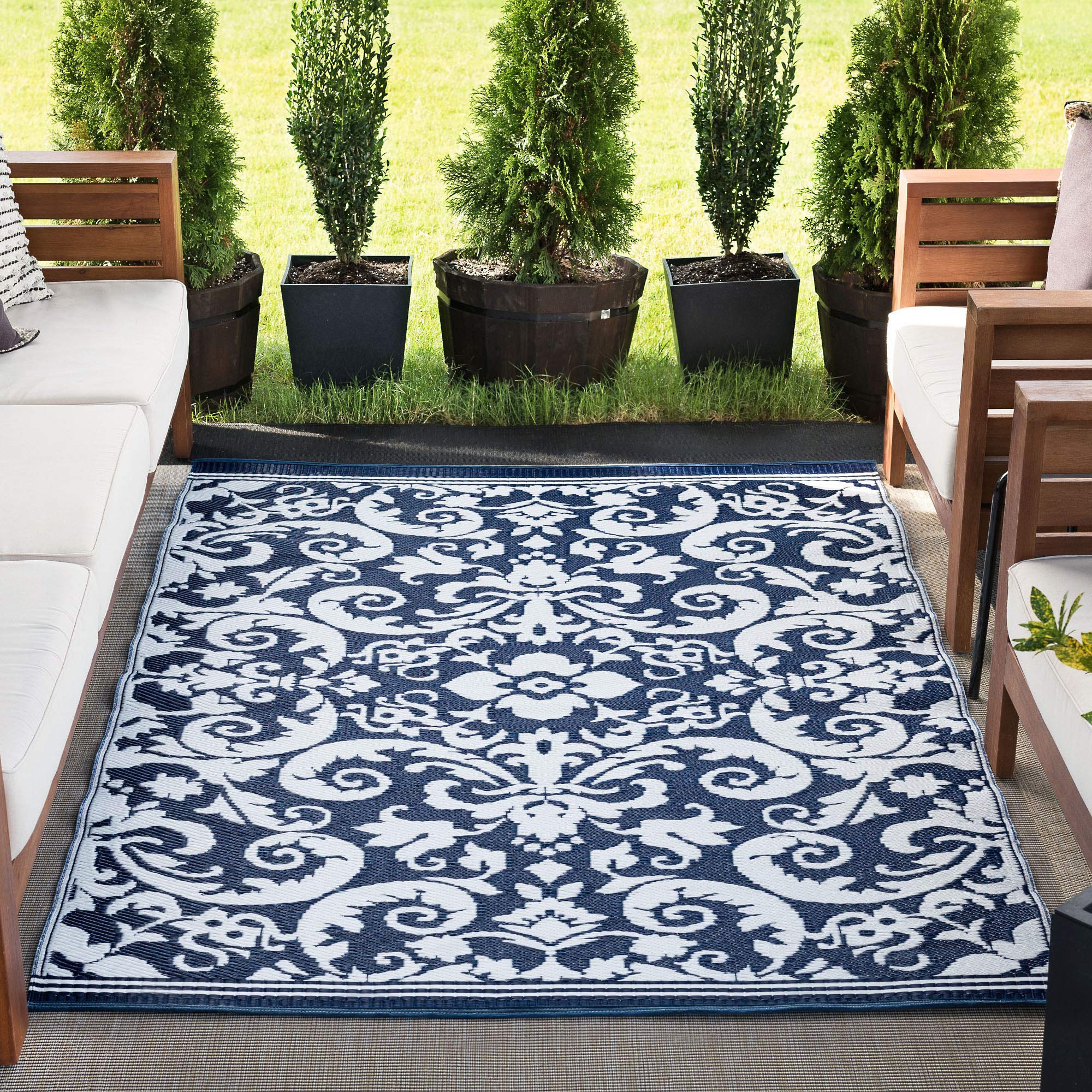 Reversible Plastic Straw, Water Resistant Outdoor Rug 9x12 for Patio, Deck, Porch, Camping, RV | Fade Resistant Outside Area Rugs for Patios | Size 8'10'' x 11'10''