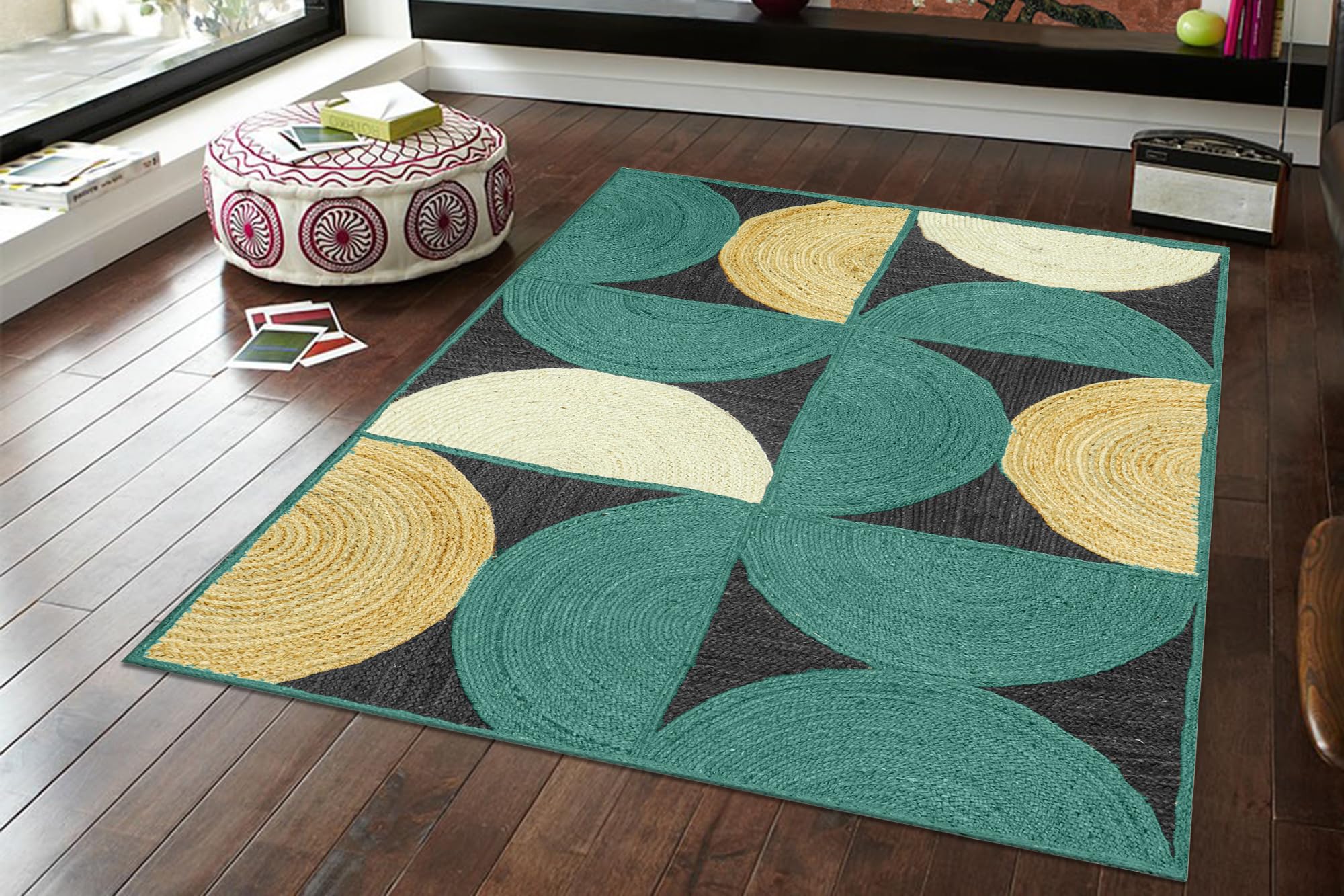 CASAVANI Rectangular - Area Rug 8x11 Black & Multi Pattern Braided Jute Rug Geometric Kilim Rug Indoor Outdoor Use Carpet Flatweave Rugs for Bedroom Dining Room Living Room
