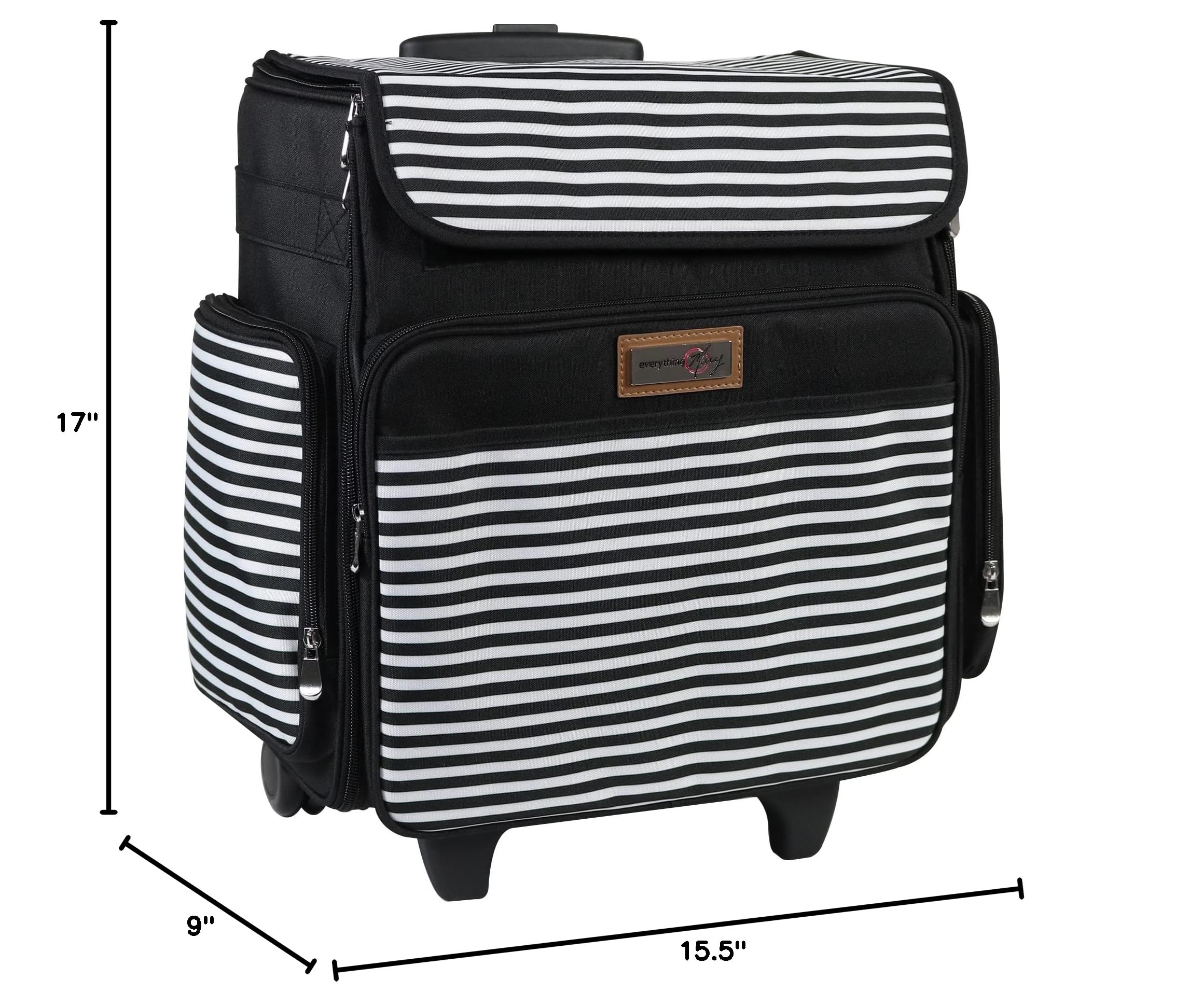 Everything Mary Rolling Craft Bag, Black & White Stripe - Papercraft Tote with Wheels for Scrapbook & Art Storage - Organizer Case for IRIS Boxes, Supplies, and Accessories - for Teachers & Medical