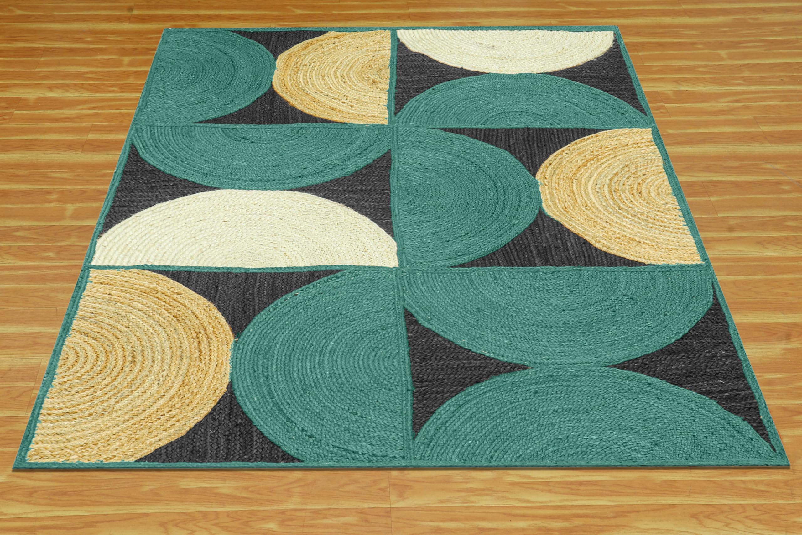 CASAVANI Rectangular - Area Rug 8x11 Black & Multi Pattern Braided Jute Rug Geometric Kilim Rug Indoor Outdoor Use Carpet Flatweave Rugs for Bedroom Dining Room Living Room