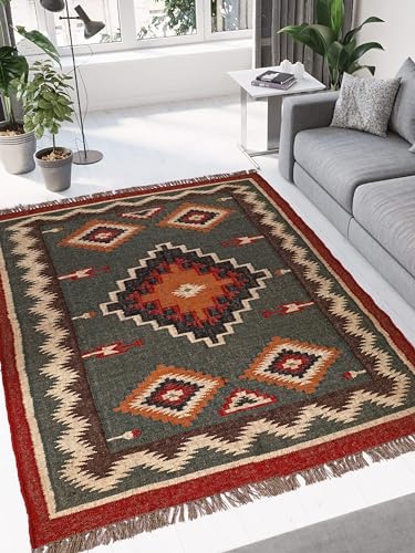 Handmade Jute Area Rug for Bedroom Living Room, Hallway Custom Size, Multicolor Boho Kilim Rug (10x14 feet)