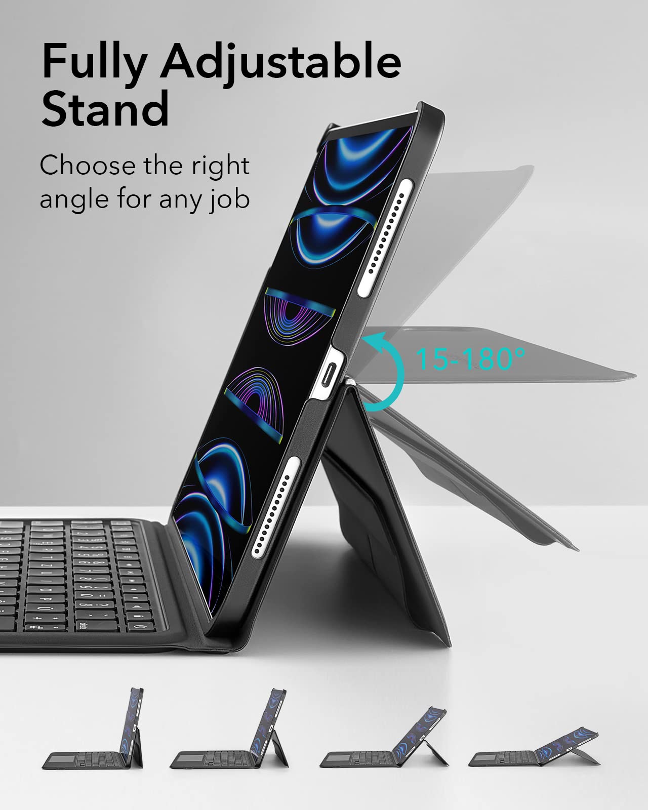 ESR Ascend Keyboard Case, iPad Case with Keyboard Compatible with iPad Pro 12.9 (2022/2021/2020/2018), Magnetic Detachable Case, Fully Adjustable Portrait/Landscape Stand, Black