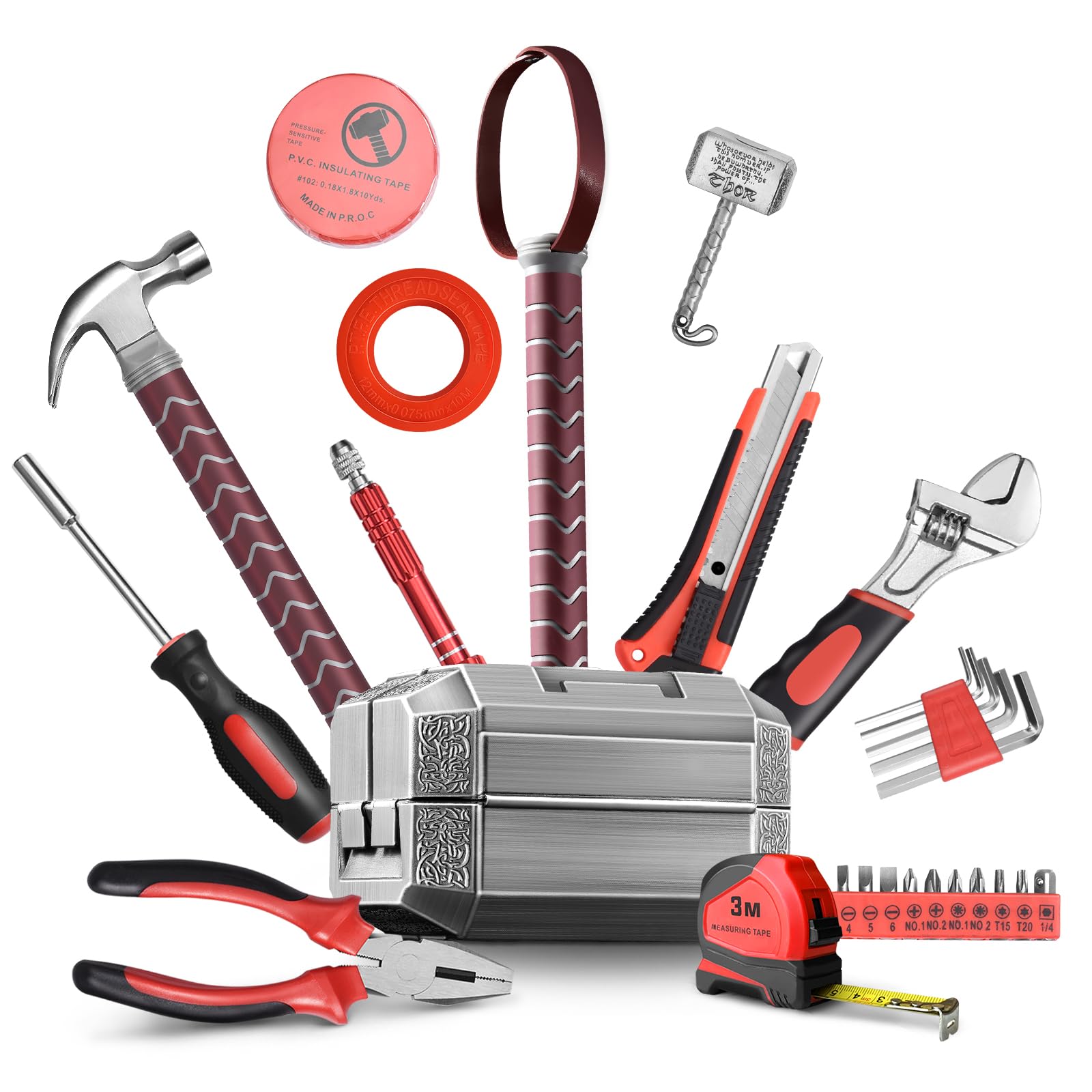 Thor Hammer Tool Box Household Tool Kit Thor's Mjolnir Hammer Tool Kit Set Home Repair Tool Set Men Gift Holiday Gift