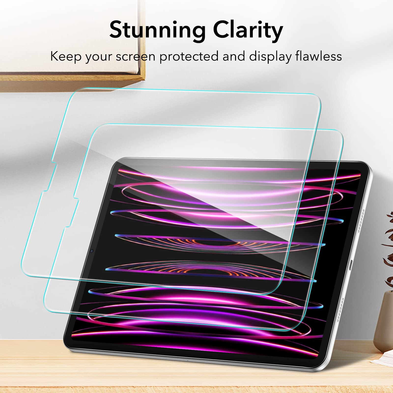 ESR 2 Pack Screen Protector for iPad Pro 12.9 (2022/2021/2020/2018, 6th/5th/4th/3rd Generation), Tempered-Glass Film with Alignment Frame, Anti-Scratch, Face ID & Apple Pencil Compatible, HD Clarity