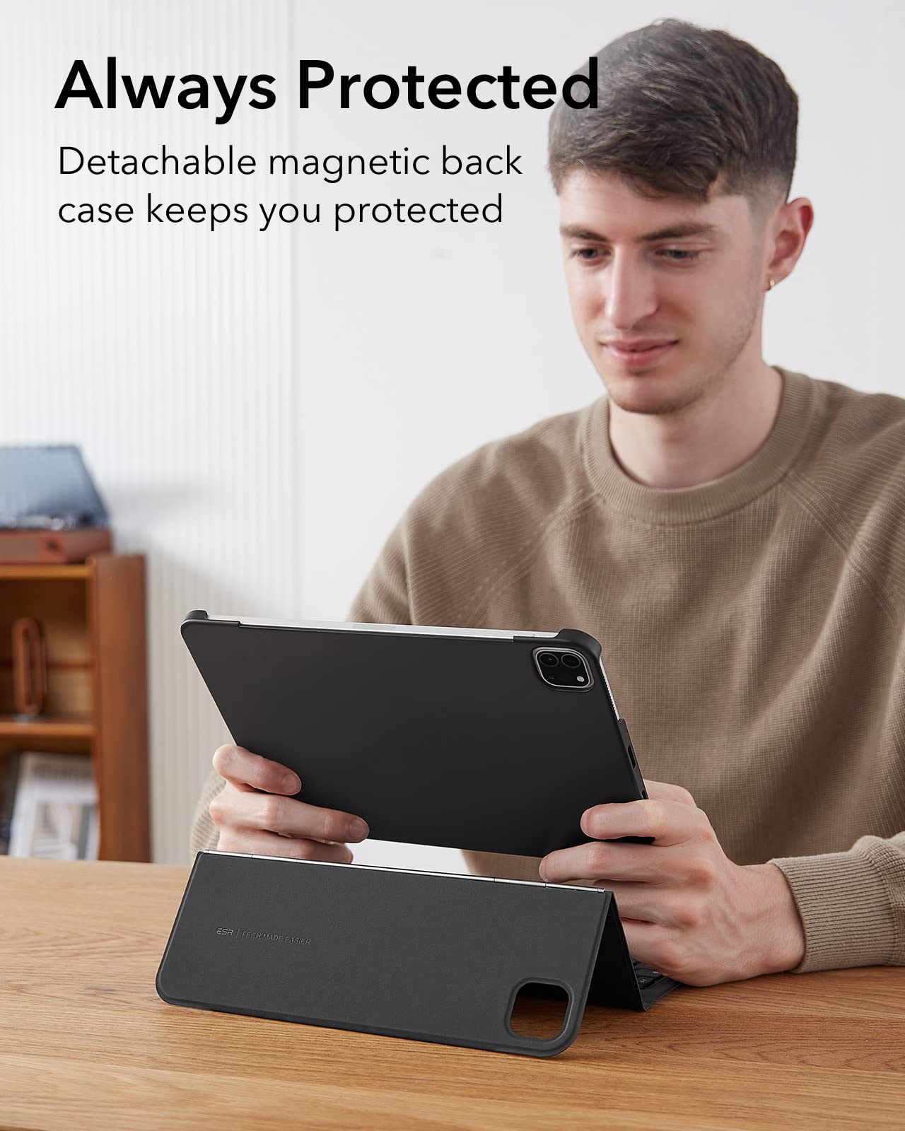 ESR Ascend Keyboard Case, iPad Case with Keyboard Compatible with iPad Pro 12.9 (2022/2021/2020/2018), Magnetic Detachable Case, Fully Adjustable Portrait/Landscape Stand, Black