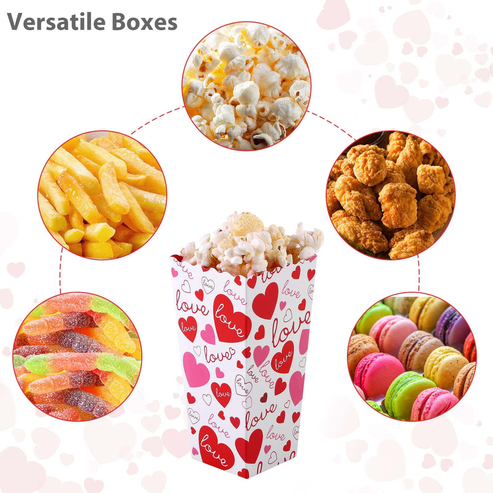 MIMIND 32 Pieces Valentine's Day Popcorn Boxes Love Heart Conversation Treat Candy Goodie Boxes Cardboard Popcorn Container for Valentine Wedding Birthday Party Supplies, 4 Designs