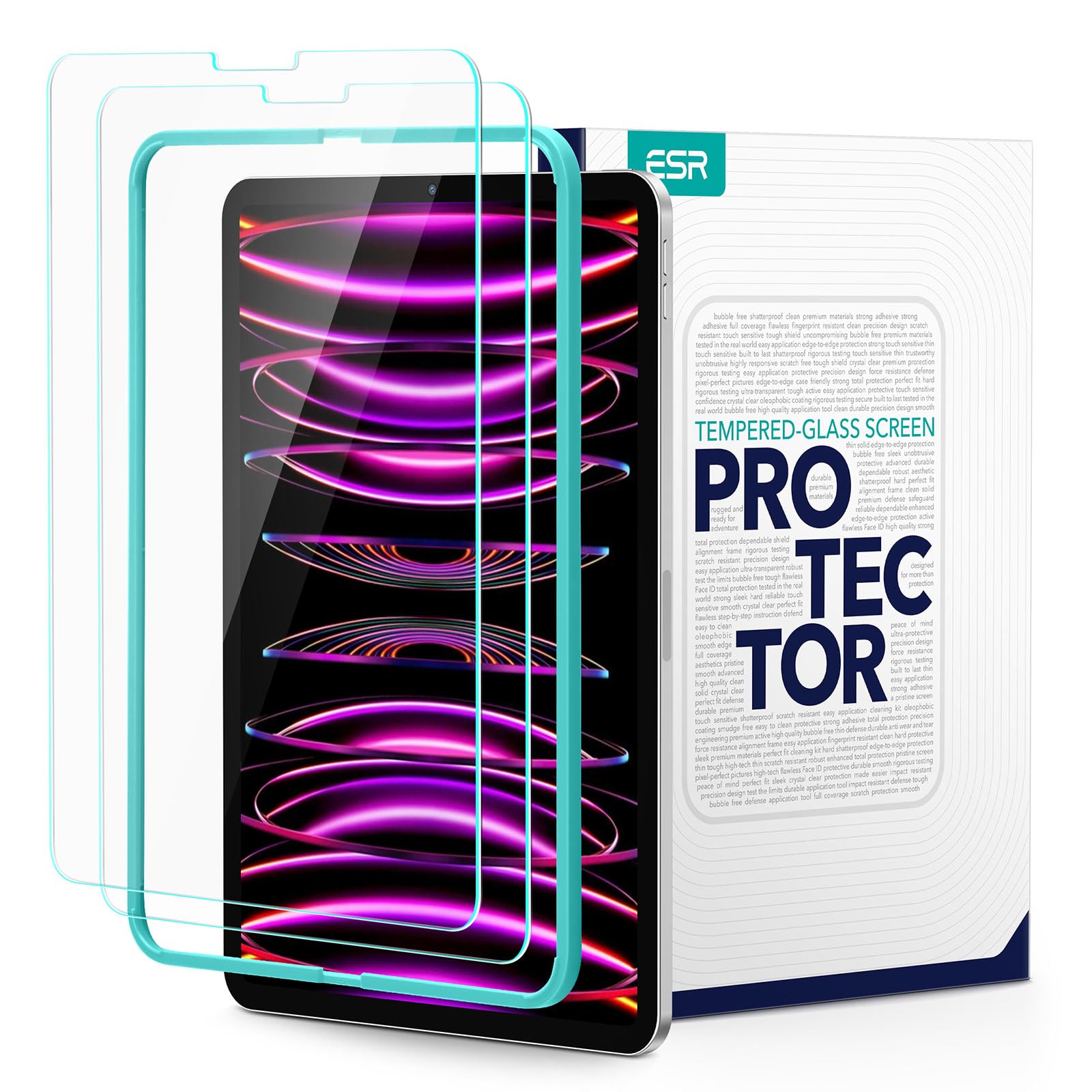 ESR 2 Pack Screen Protector for iPad Pro 12.9 (2022/2021/2020/2018, 6th/5th/4th/3rd Generation), Tempered-Glass Film with Alignment Frame, Anti-Scratch, Face ID & Apple Pencil Compatible, HD Clarity