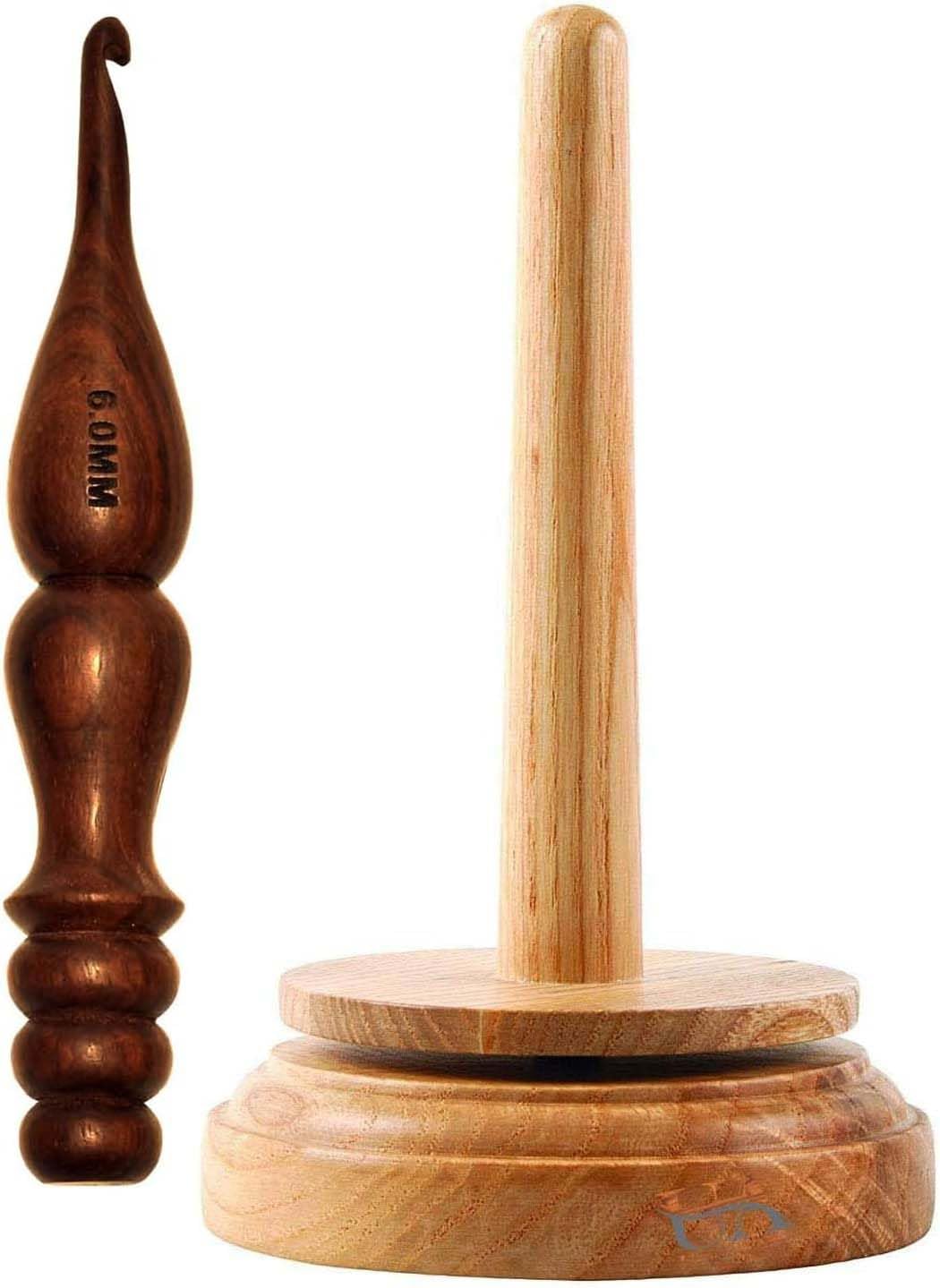 Unique Arts Wooden Yarn Holder for Knitting | Wooden Spinning Yarn & Thread Holder | Wood Yarn Holder with Twirling Mechanism Classic.
