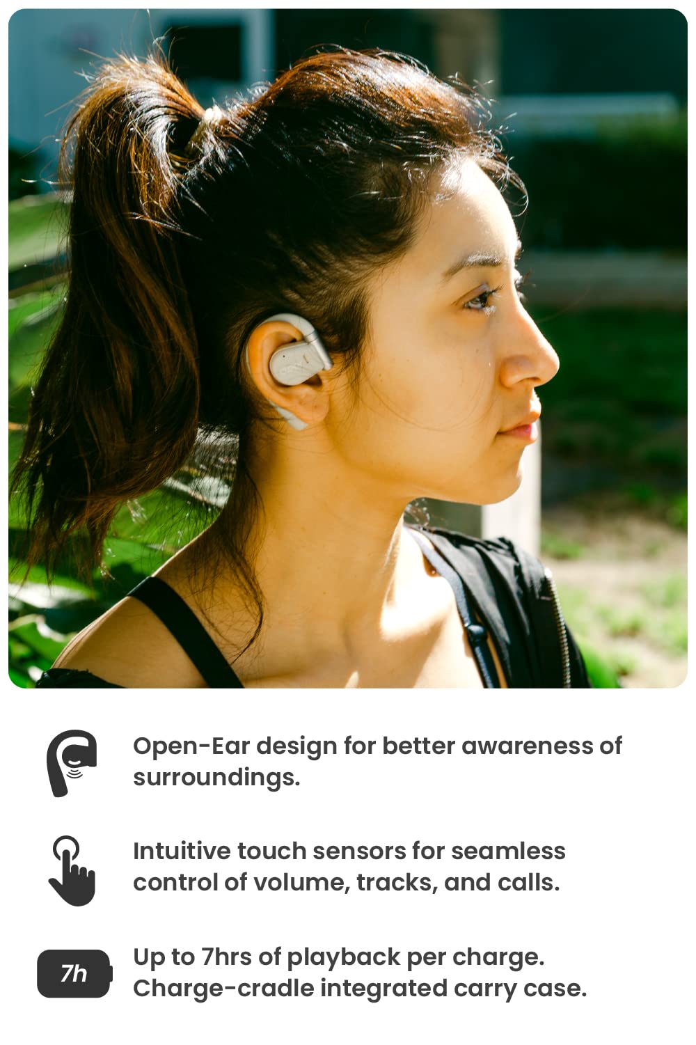 Cleer Audio ARC Open-Ear True Wireless Headphones with Touch Controls, Long-Lasting Battery Life, Touch Control, and Powerful Audio for Music, Podcasts, and More (Light Grey)