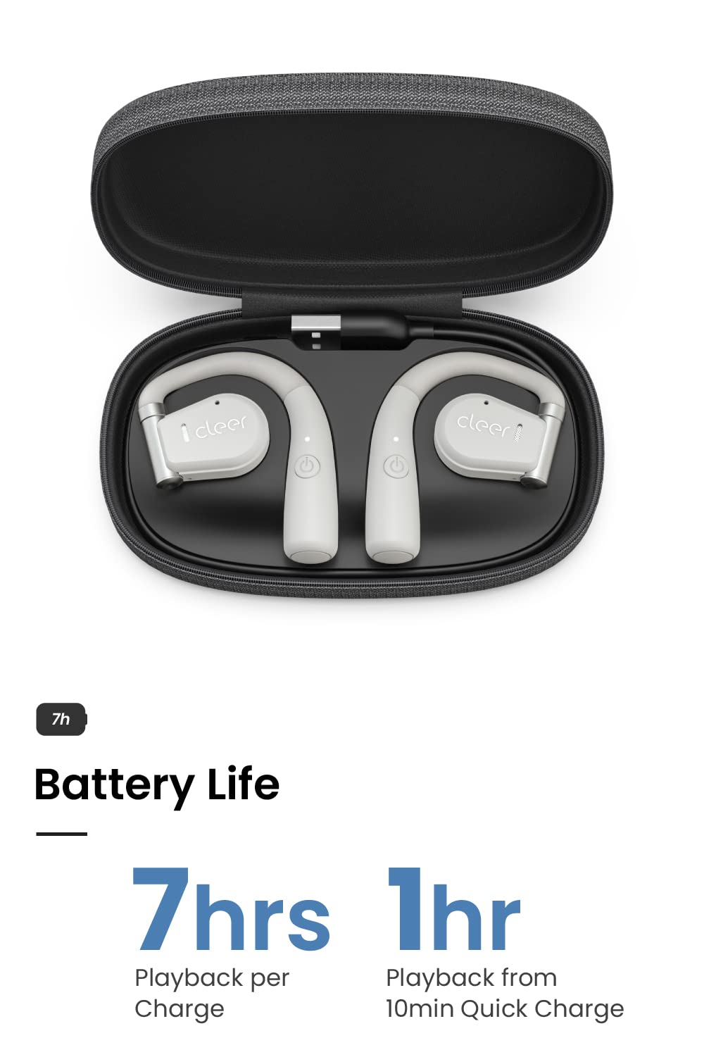 Cleer Audio ARC Open-Ear True Wireless Headphones with Touch Controls, Long-Lasting Battery Life, Touch Control, and Powerful Audio for Music, Podcasts, and More (Light Grey)