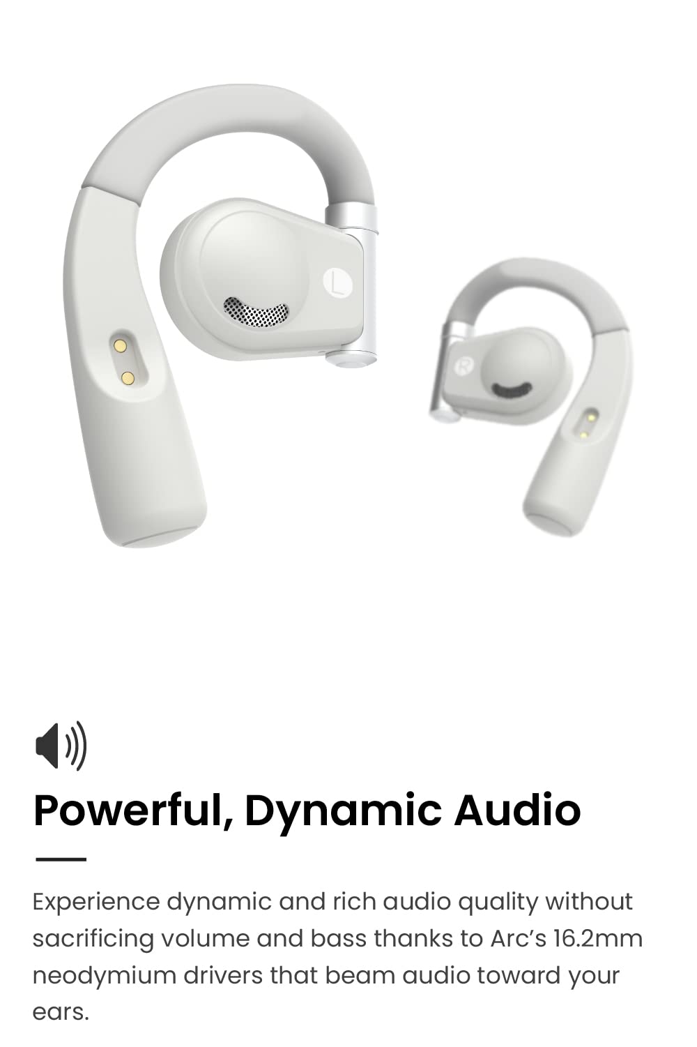 Cleer Audio ARC Open-Ear True Wireless Headphones with Touch Controls, Long-Lasting Battery Life, Touch Control, and Powerful Audio for Music, Podcasts, and More (Light Grey)