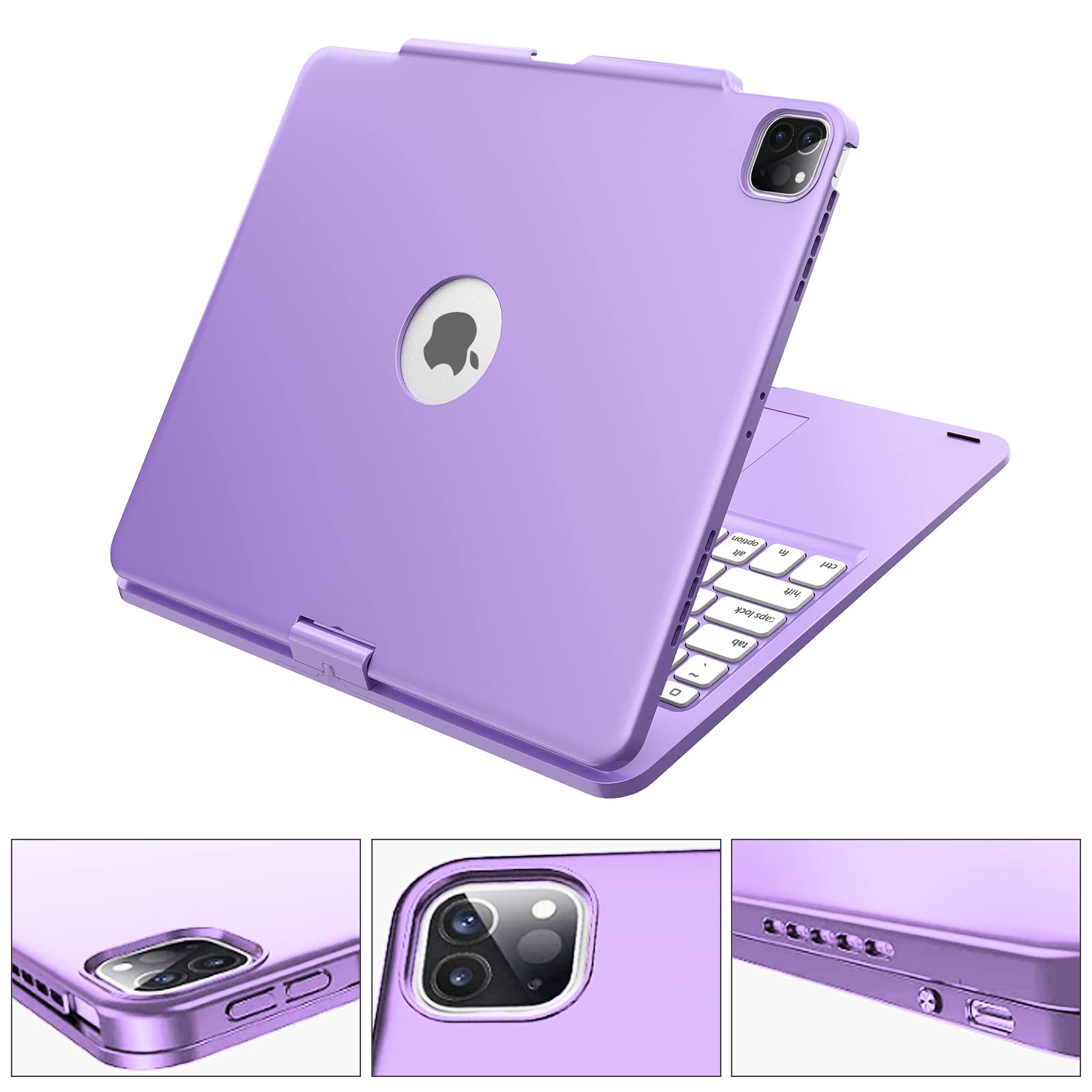 Swivel Wireless Keyboard Case for iPad Pro 12.9 (6th/5th/4th/3rd Gen), Rainbow Backlits & Multi-Touch Trackpad, Magic 360° Rotatable Protective Keyboard Cover with Pencil Holder, Thin & Light - Purple