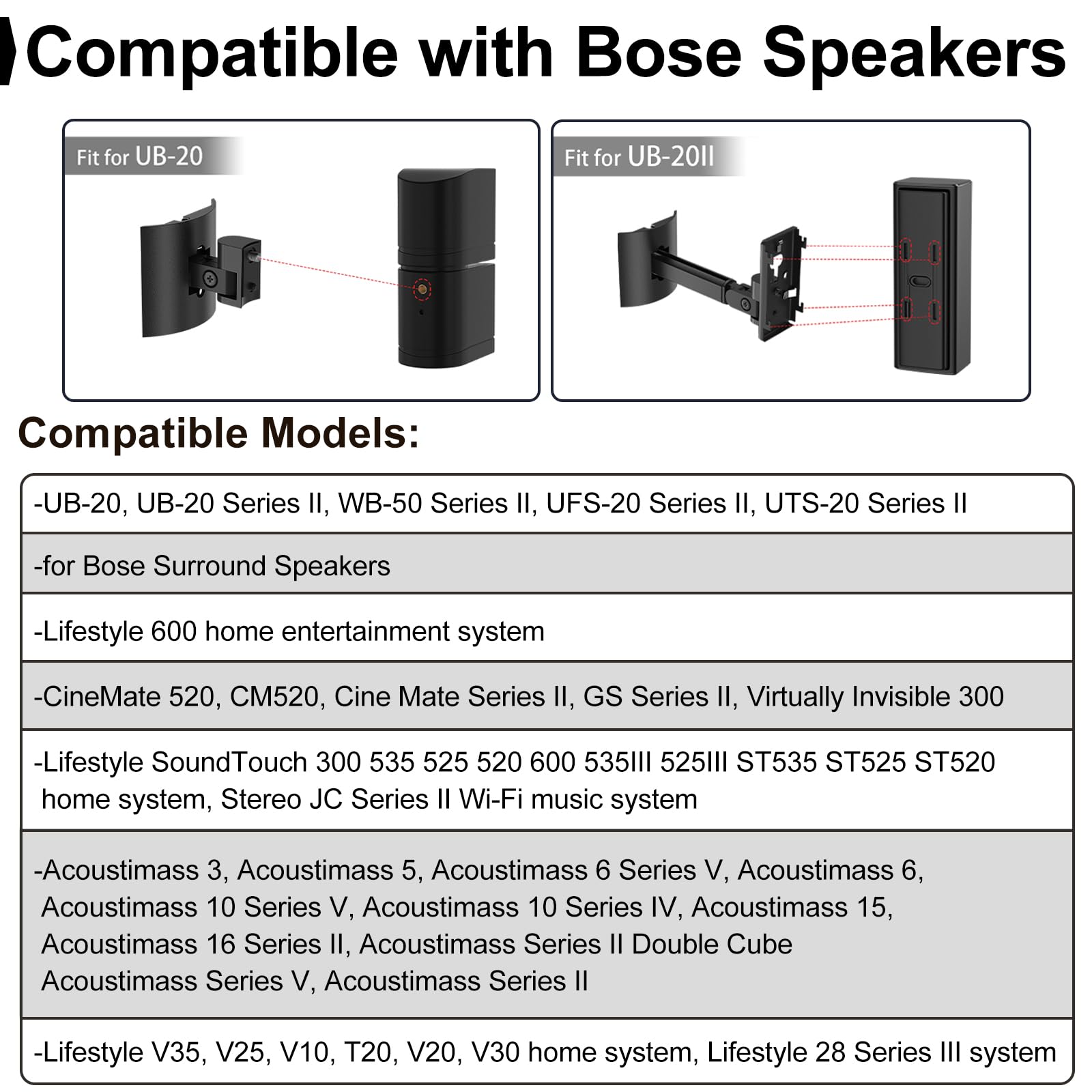 Speaker Wall Mount and Ceiling Mount for Bose UB-20, UB-20 & WB-50 Series II Surround Sound Speaker Mounting Bracket Compatible with Bose CineMate Lifestyle Tilt & Swivel Adjustable up to 180°,Black