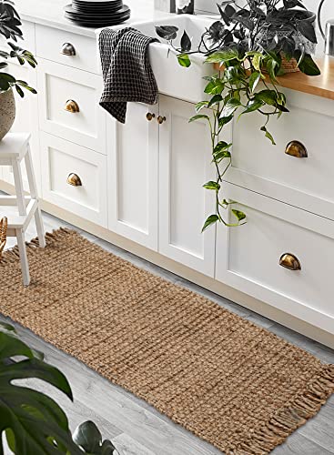 THE BEER VALLEY Hand Woven Jute Runner Rug, 2.5'x8' - Natural, Reversible Farmhouse Rugs for Hallway, Kitchen, Living Room - 30x96 Inches