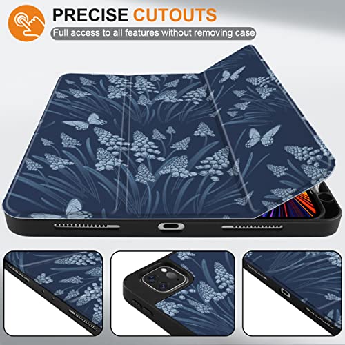 MEEgoodo for iPad Pro M2 12.9 Case 6th/5th/4th/3rd Generation 2022 2021 2020 2018 with Pencil Holder, Tablet Cover with Soft TPU Back Shell, Vintage Floral