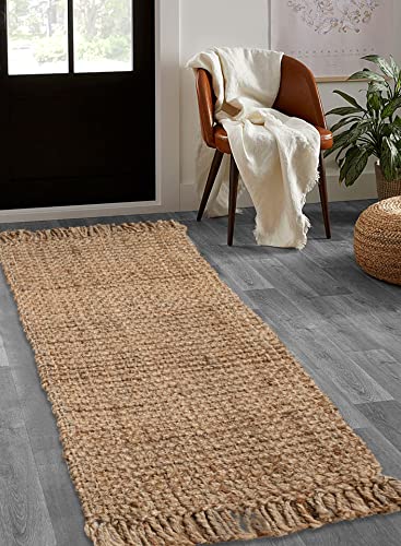 THE BEER VALLEY Hand Woven Jute Runner Rug, 2.5'x8' - Natural, Reversible Farmhouse Rugs for Hallway, Kitchen, Living Room - 30x96 Inches