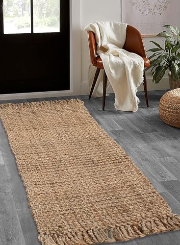 THE BEER VALLEY Hand Woven Jute Runner Rug, 2.5'x8' - Natural, Reversible Farmhouse Rugs for Hallway, Kitchen, Living Room - 30x96 Inches