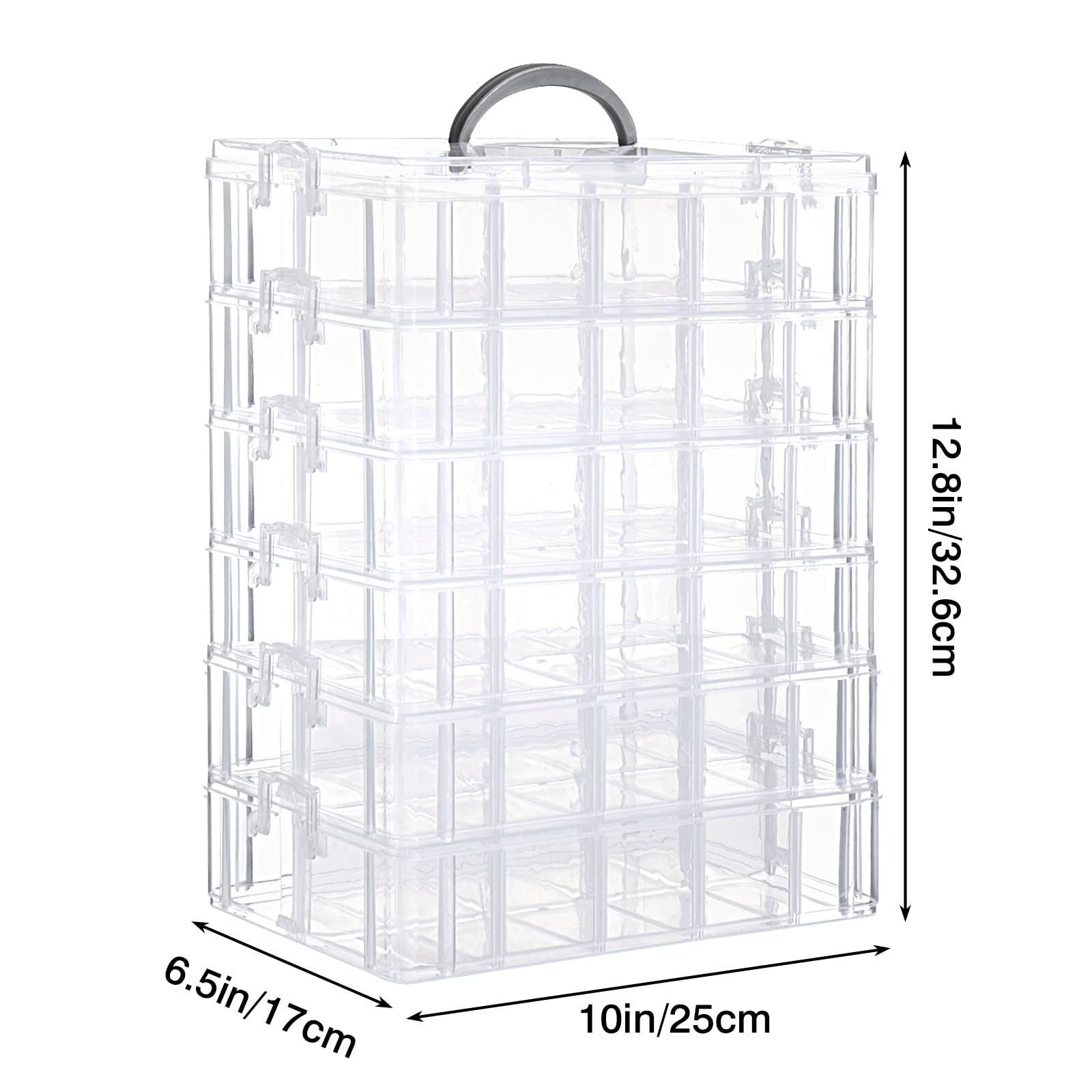 Quefe 6-Tier Stackable Storage Container Box with 60 Compartments, Plastic Organizer Box for Organizing Washi Tape, Embroidery Accessories, Threads Bobbins, Kids Toy, Beauty Supplies