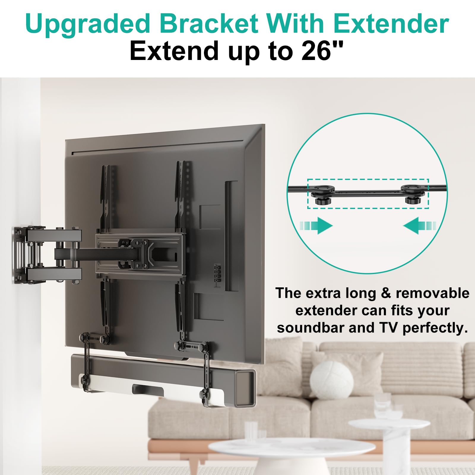 WALI Universal Sound Bar Mount - Compatible with Samsung, Sony, Vizio, Bose, LG, and Roku Sound Bars, Fits Most 23-90 Inch TVs, Adjustable Angle, Supports 33 lbs, Easy Installation, Black
