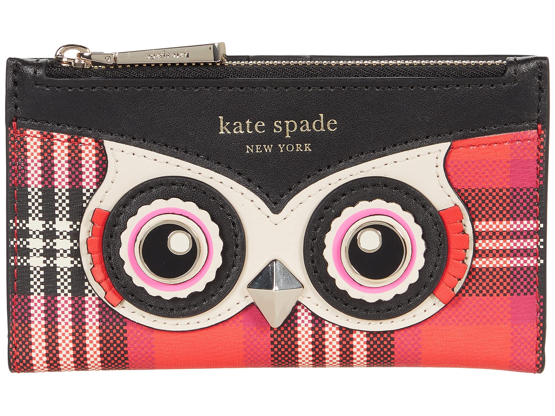 Kate Spade New York Blinx Owl Plaid Small Slim Bifold Pink Multi One Size