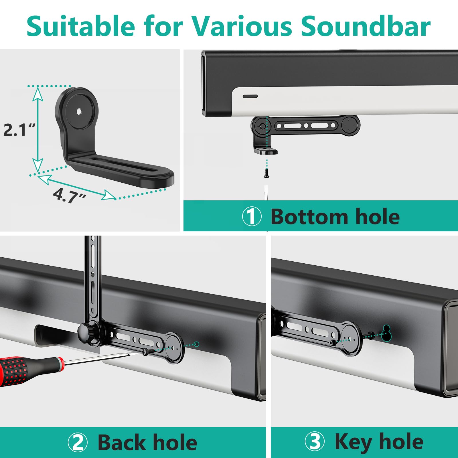 WALI Universal Sound Bar Mount - Compatible with Samsung, Sony, Vizio, Bose, LG, and Roku Sound Bars, Fits Most 23-90 Inch TVs, Adjustable Angle, Supports 33 lbs, Easy Installation, Black