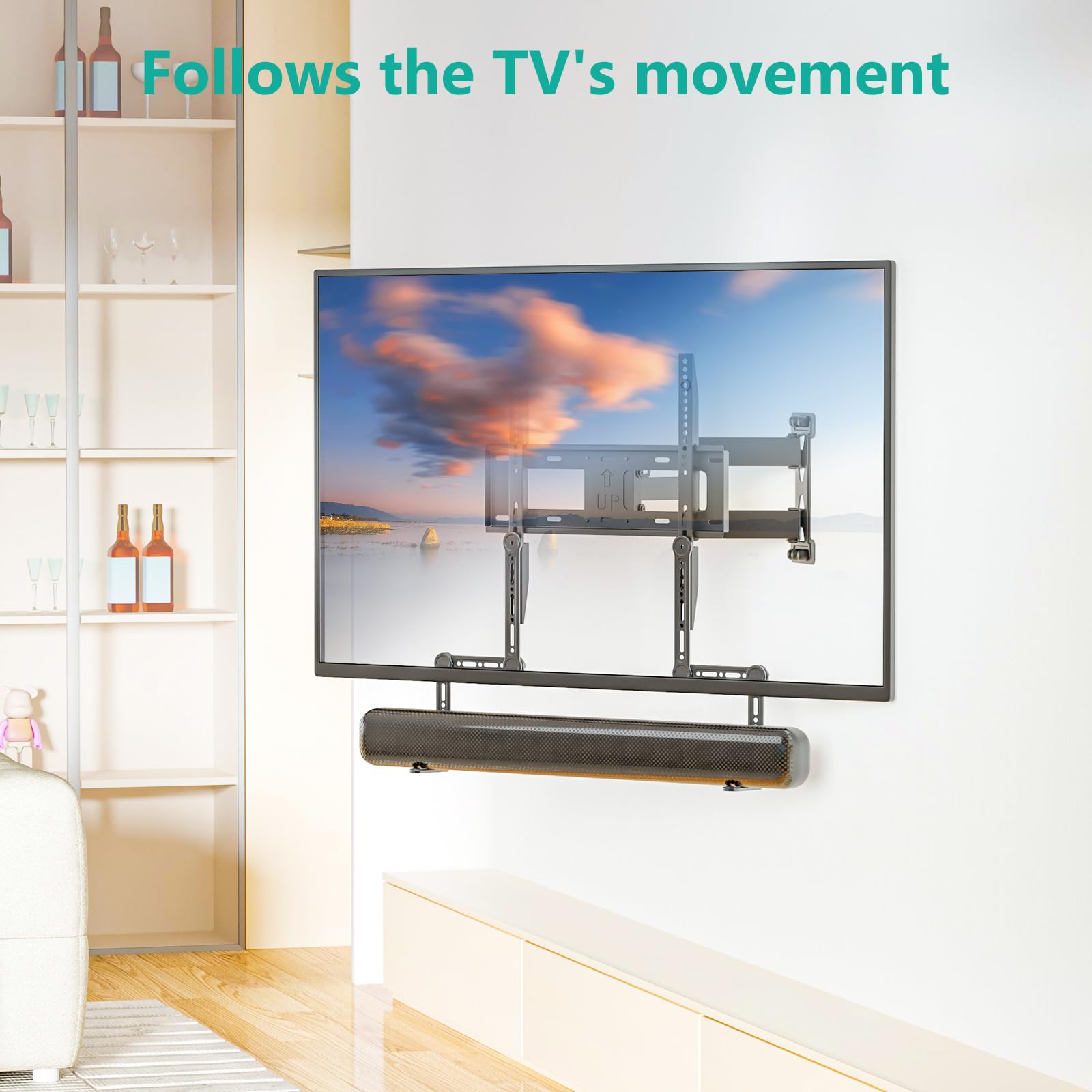 WALI Universal Sound Bar Mount - Compatible with Samsung, Sony, Vizio, Bose, LG, and Roku Sound Bars, Fits Most 23-90 Inch TVs, Adjustable Angle, Supports 33 lbs, Easy Installation, Black