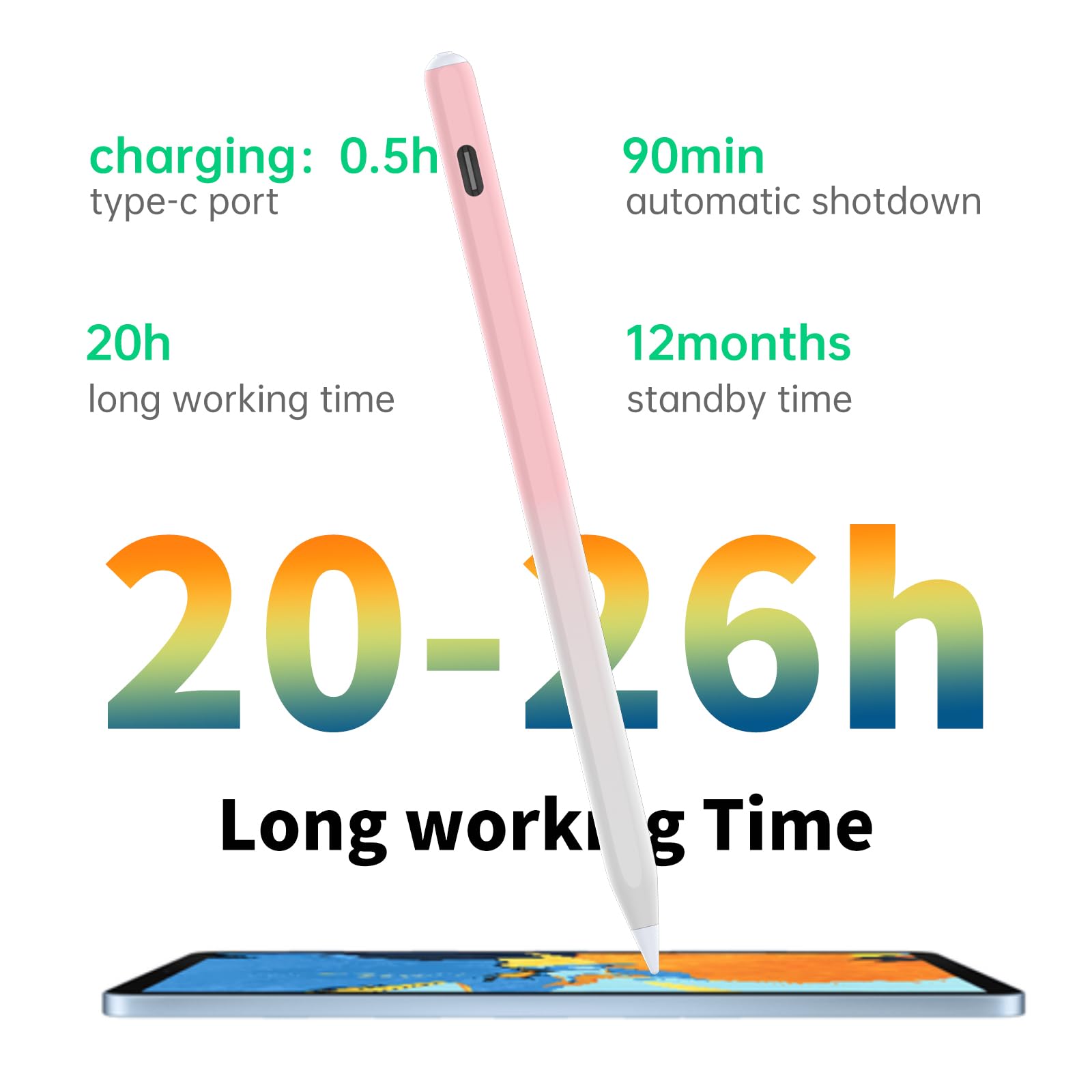 Stylus Pen for Apple iPad 13/12.9/11-inch, iPad Air M2 2024 for 13/11-inch, iPad Pro Pencil 3/4/5/6th Generation, iPad 10th-6th Gen, Compatible (2018-2024) with Fast Charging & Palm Rejection
