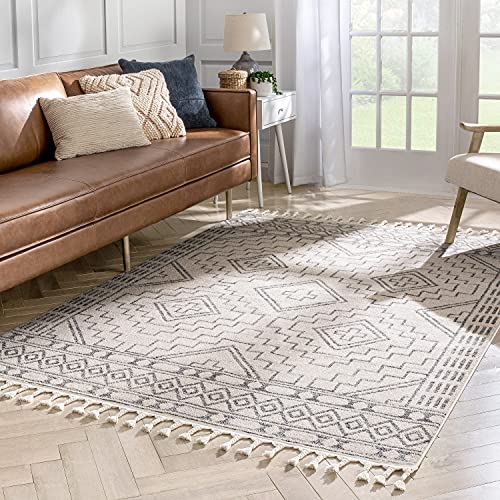 Well Woven Zafir Ivory Tribal Diamond Medallion Area Rug 8x10 (7'10" x 10'6")