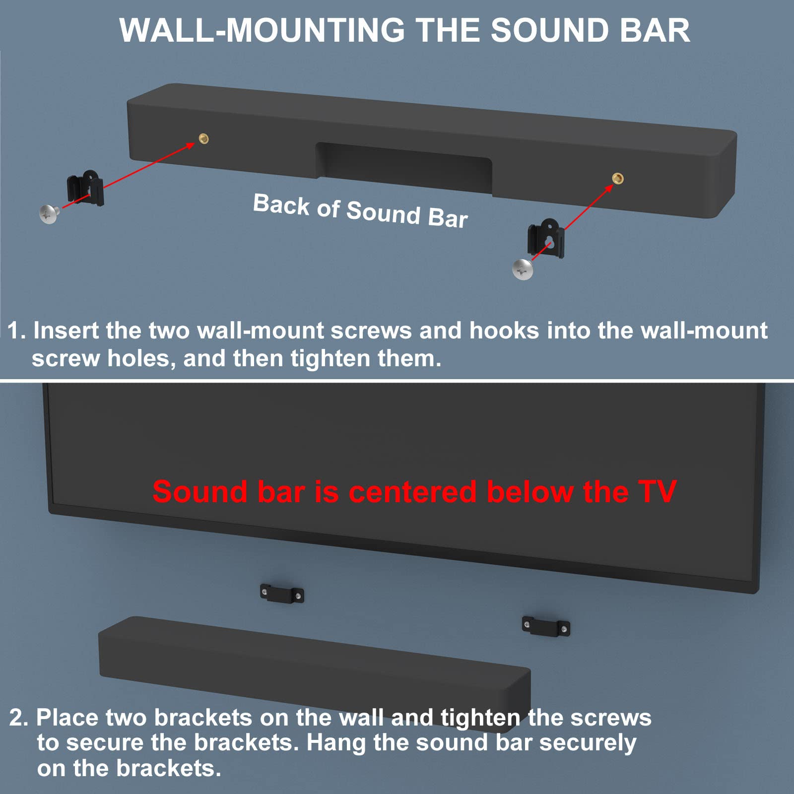 JINGer Universal Speaker Wall Mount for Sony, Vizio, Samsung, Roku, and More Sound Speakers, Mounted Under TV on Wall